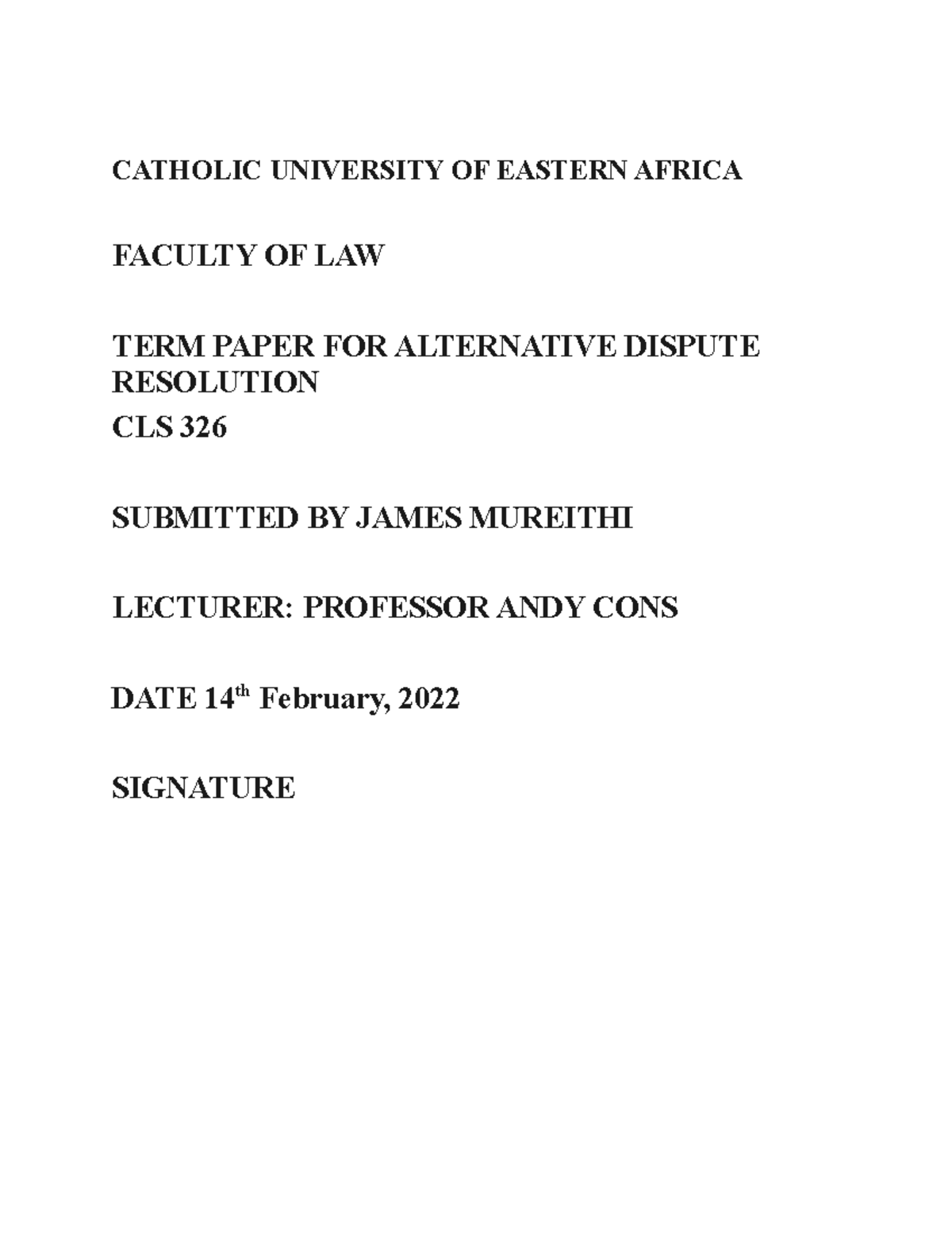 ITL Draft CAT - Assignments - CATHOLIC UNIVERSITY OF EASTERN AFRICA ...