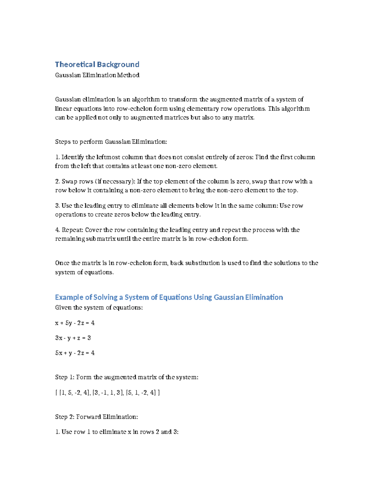 Theoretical Background Gaussian Elimination Updated - Theoretical Background Gaussian ...