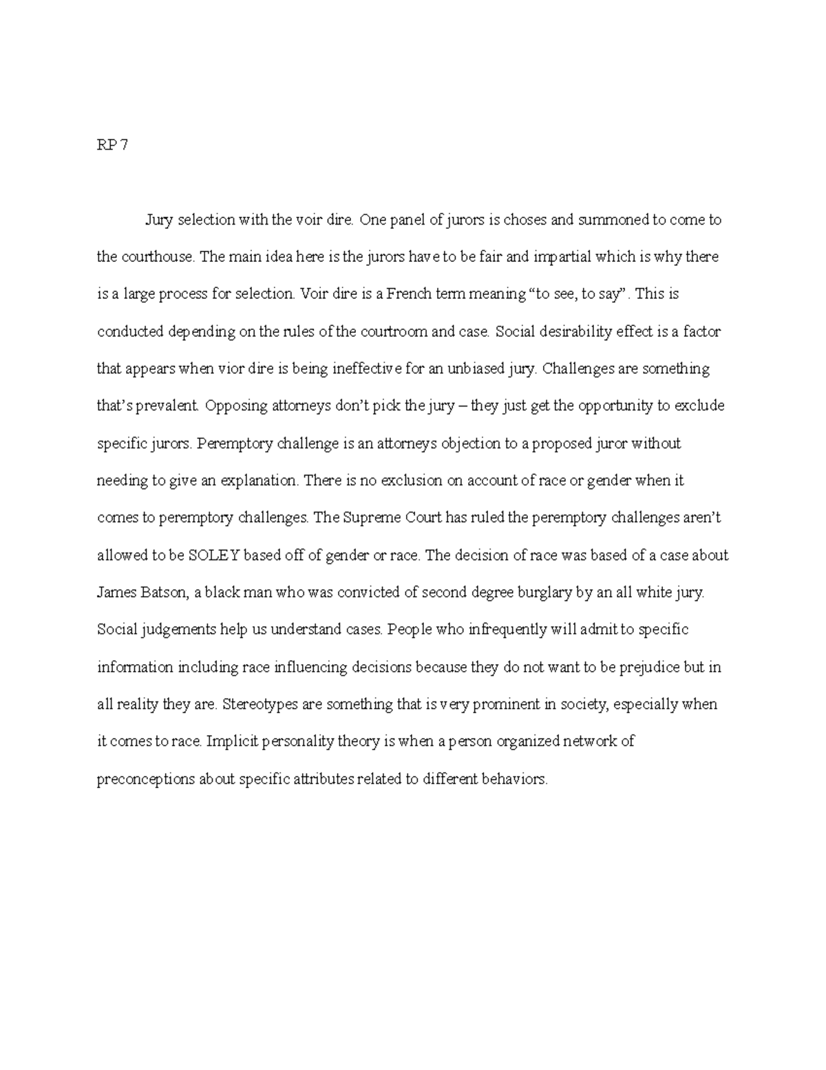 Rp 7 - Summary Psychology And The Law - RP 7 Jury selection with the ...