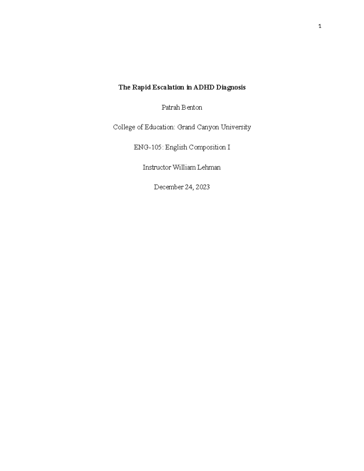 PBFinal Draft The Rapid Escalation in ADHD Diagnosis - The Rapid ...