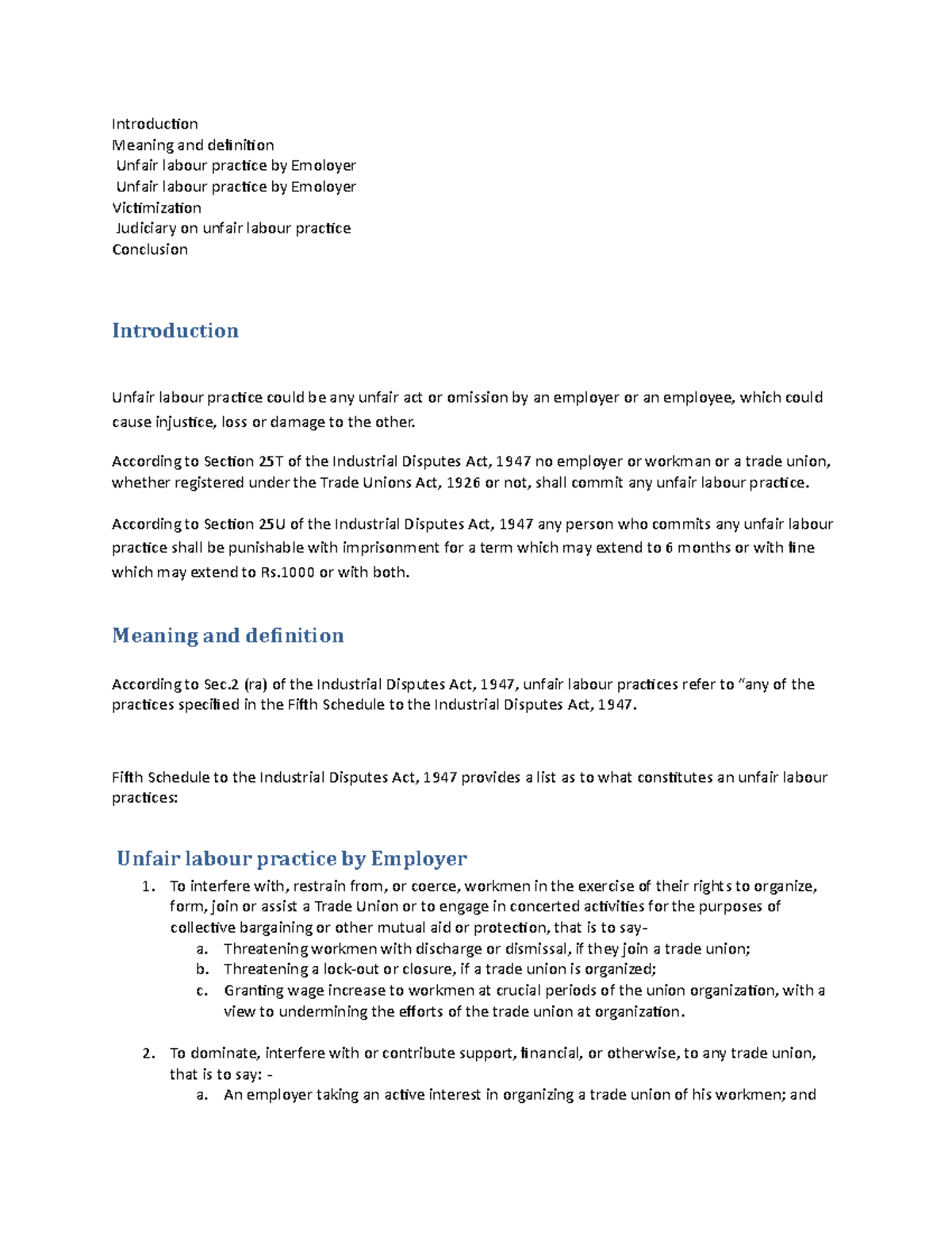 Unfair Labour Practice - Introducion Meaning and deiniion Unfair labour ...