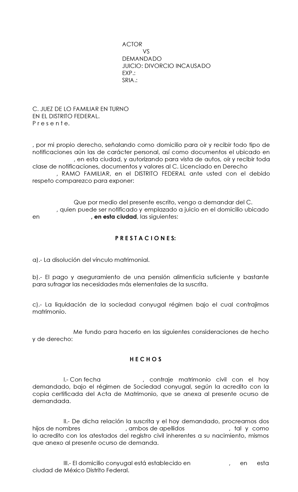 157732984- Divorcio- Incausado - ACTOR VS DEMANDADO JUICIO: DIVORCIO ...