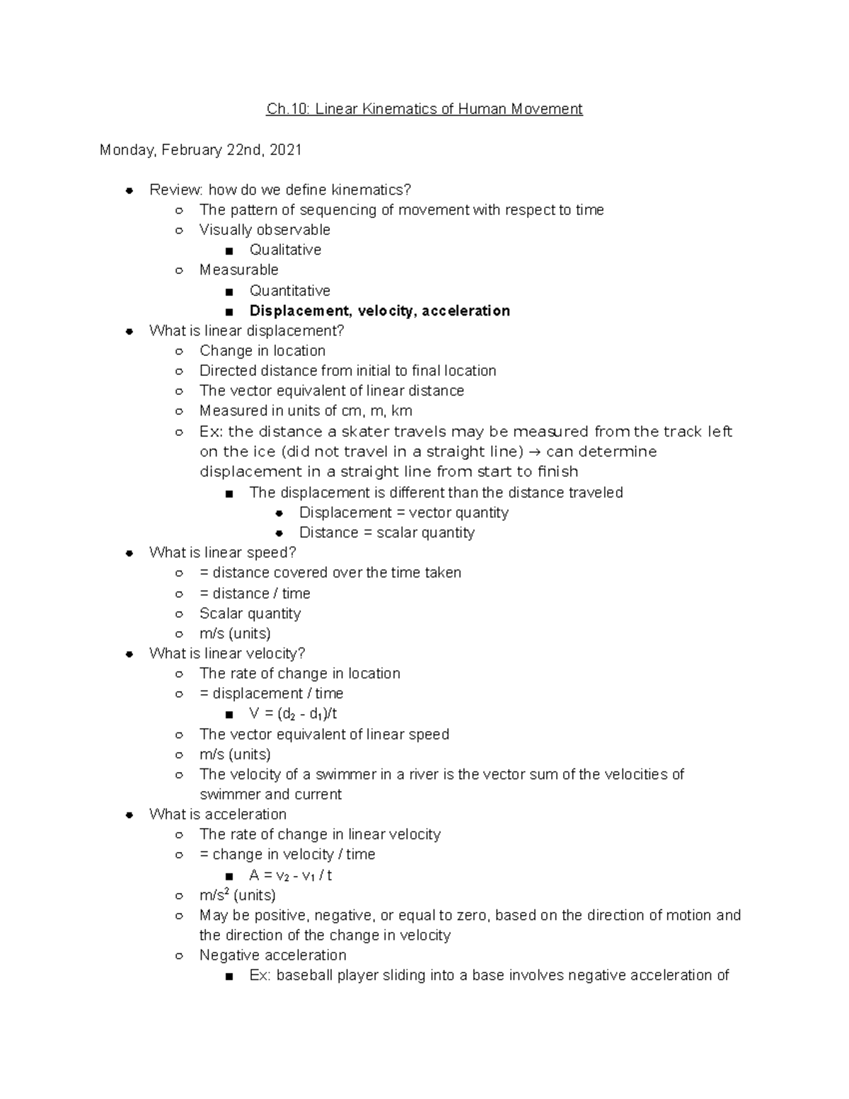 Ch.10 Linear Kinematics of Human Movement - Ch: Linear Kinematics of ...
