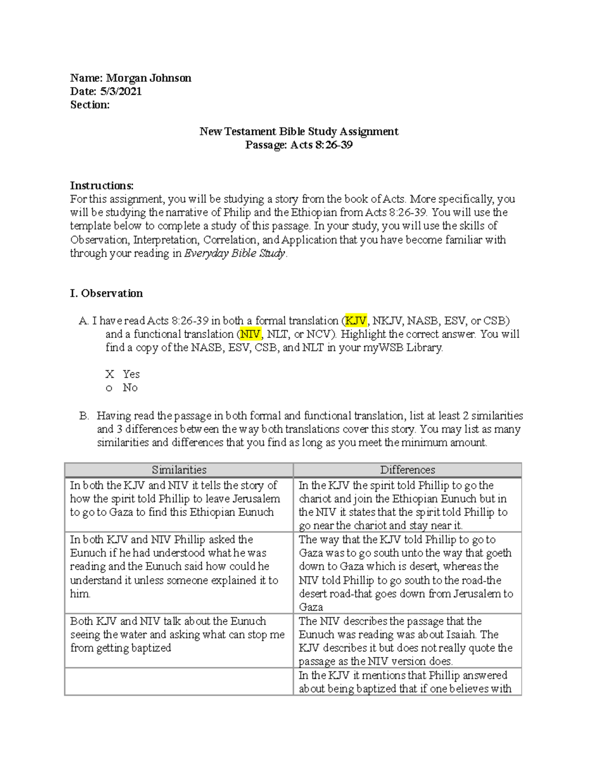 BIBL 104 Week 6 New Testament Bible Study Assignment 1 - Name: Morgan ...