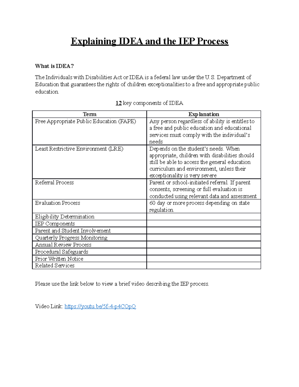 Explaining IDEA and the IEP Process - Department of Education that guarantees the rights of ...