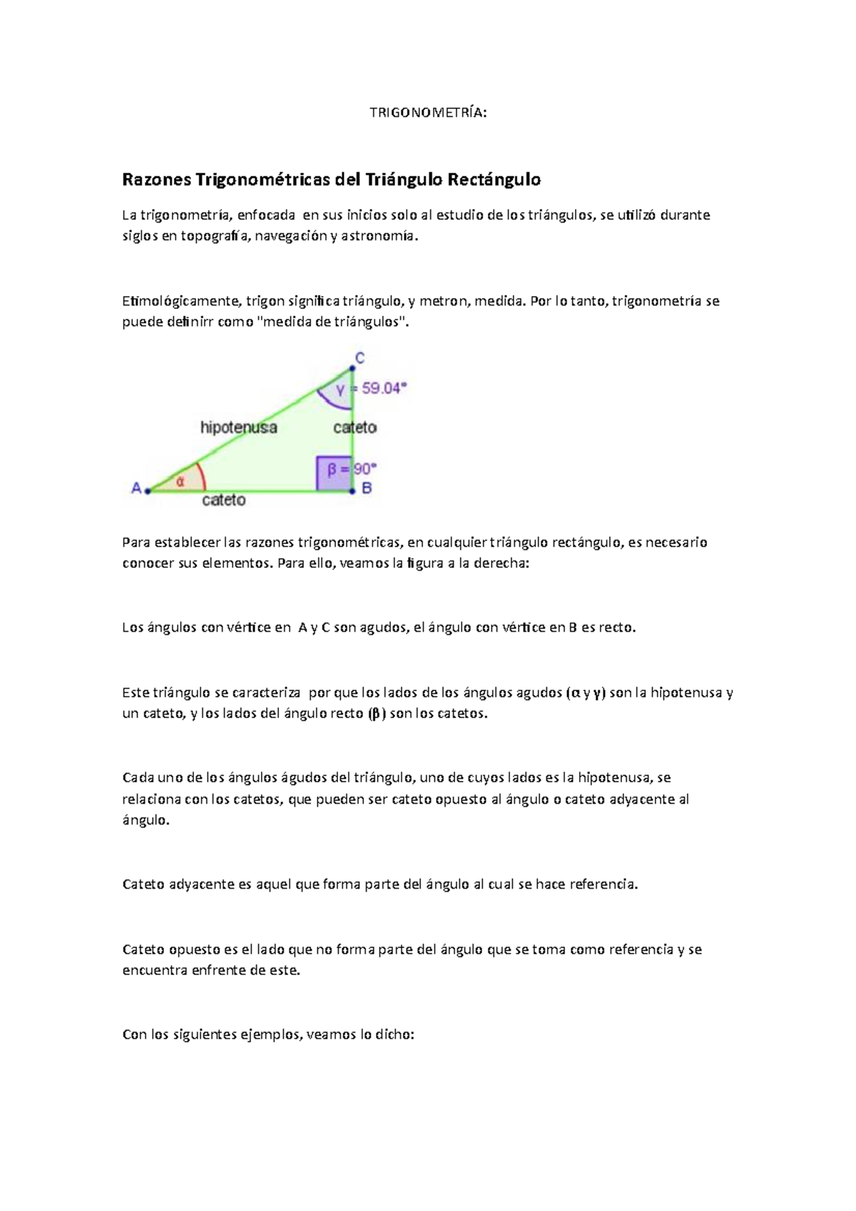Trigonometría DE Angulos - TRIGONOMETRÍA: Razones Trigonométricas del Triángulo Rectángulo La ...