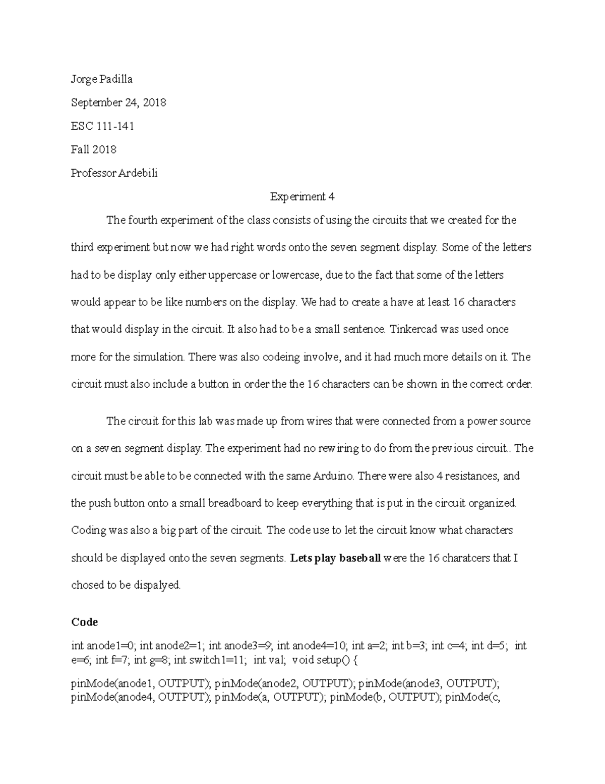 ESC expirament 4 - Lab report - Jorge Padilla September 24, 2018 ESC ...