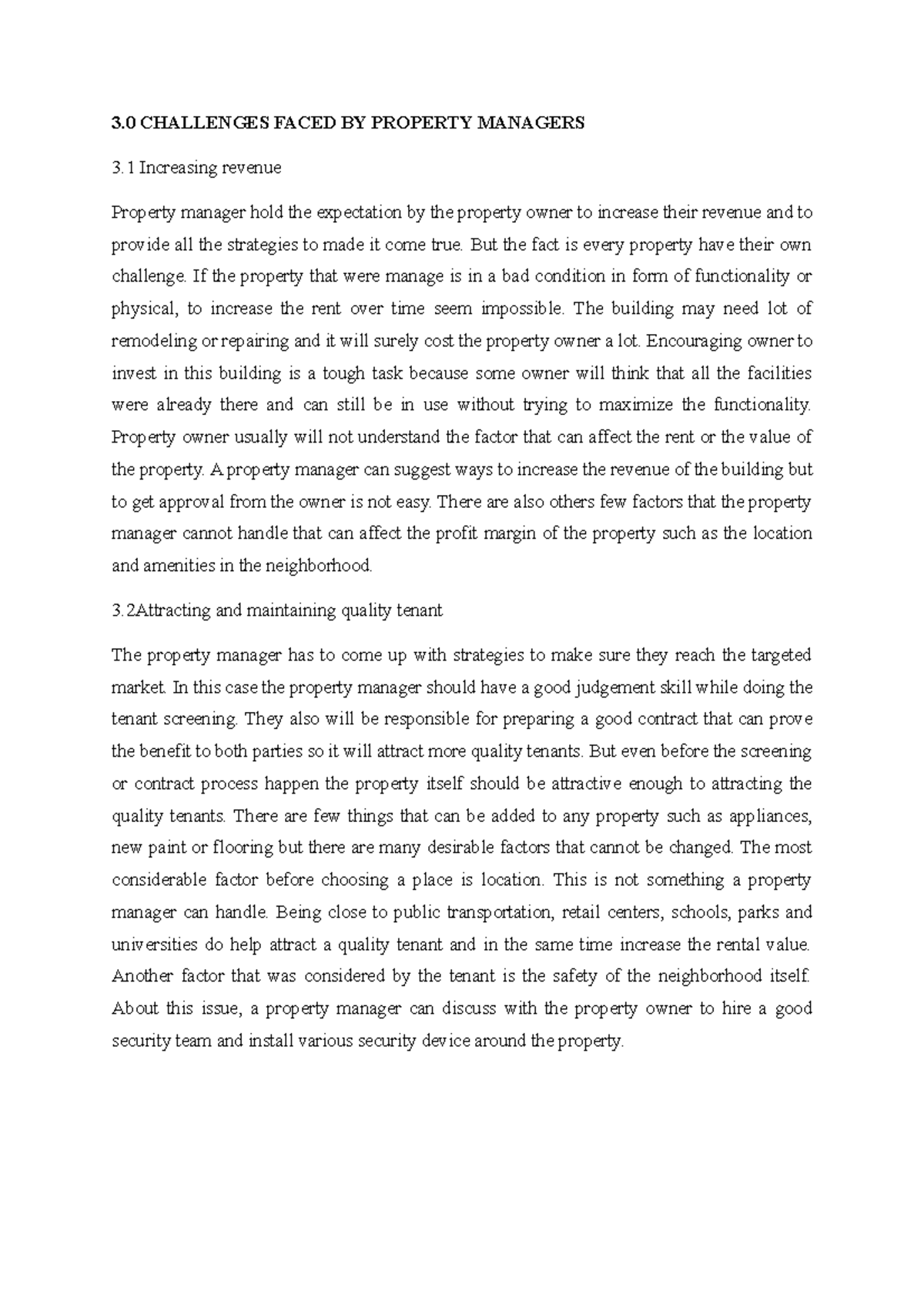 Challenges face by the property manager - 3 CHALLENGES FACED BY ...