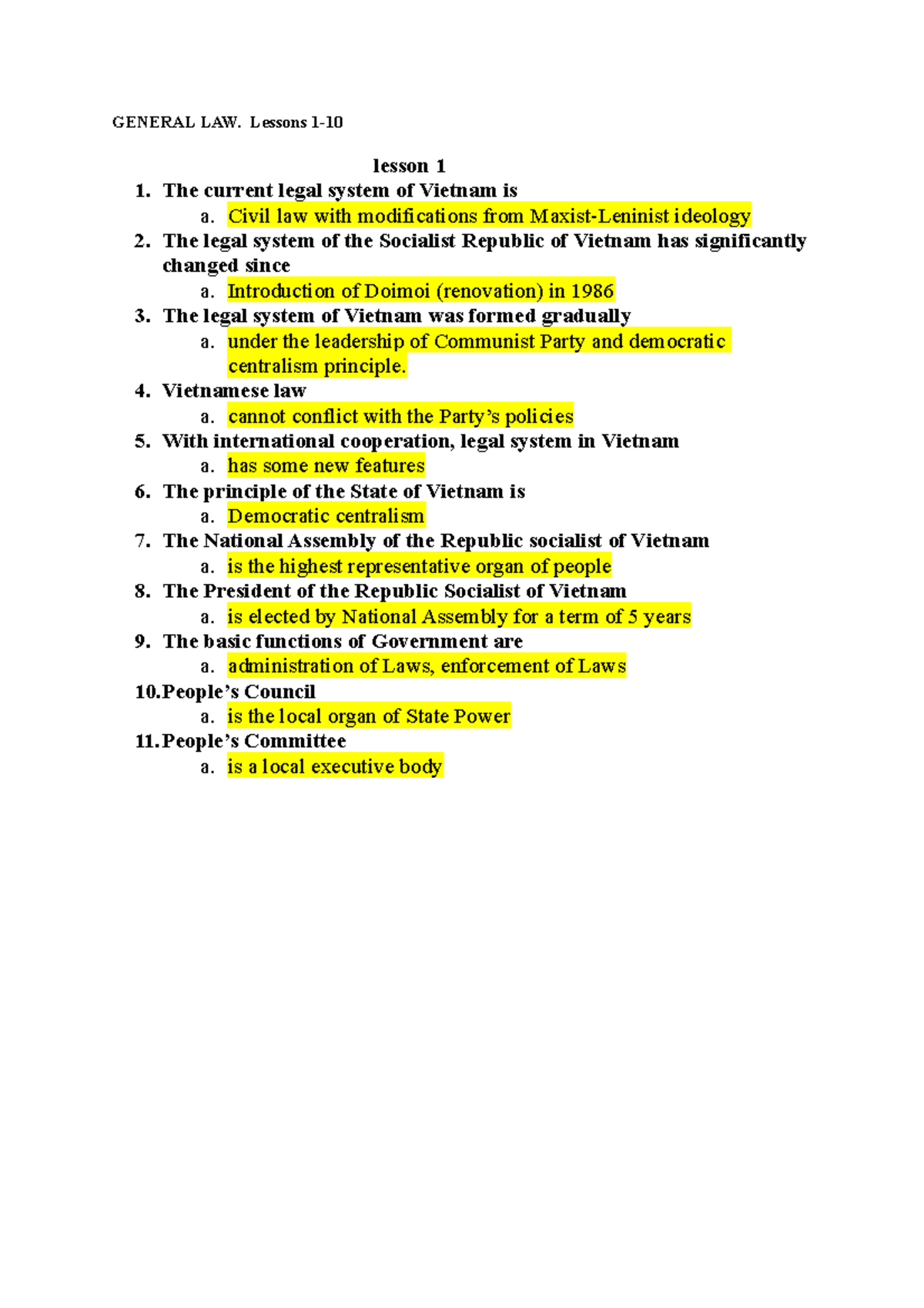 General LAW - law - GENERAL LAW. Lessons 1- **lesson 1 The current ...