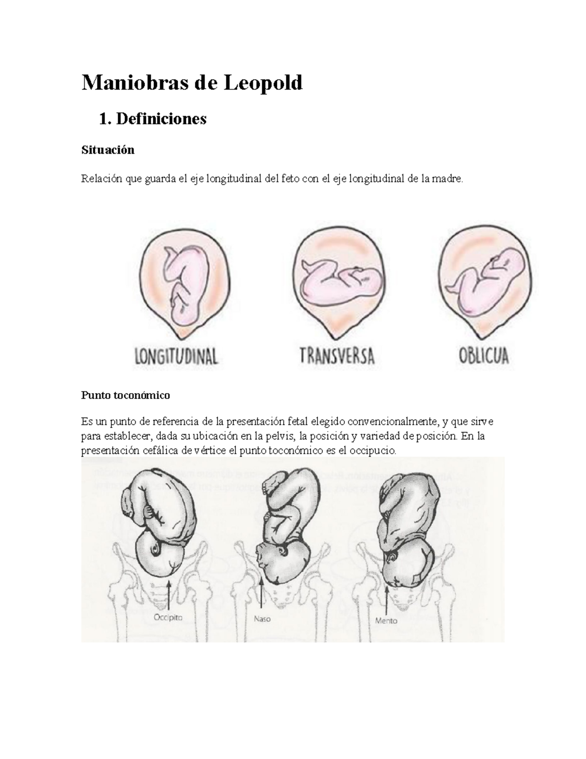 Maniobras de Leopold - Definiciones Situación Relación que guarda el ...