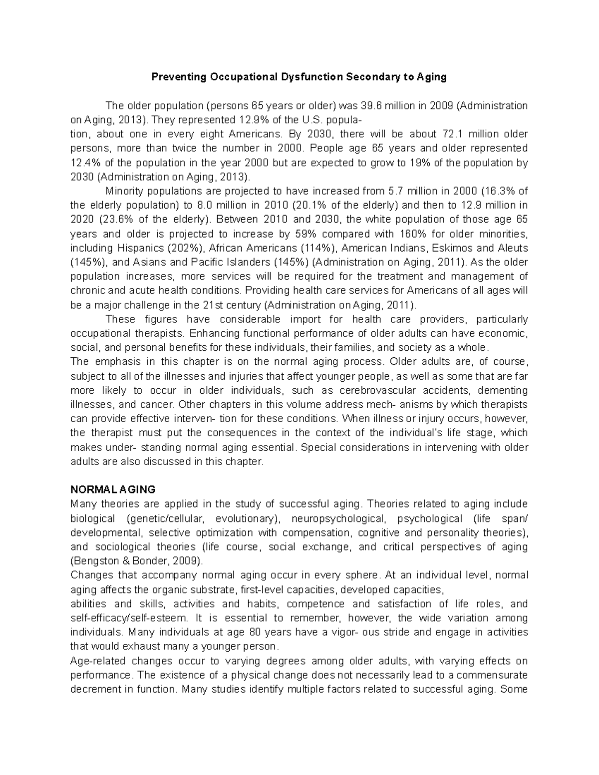 Preventing Occupational Dysfunction Secondary to Aging - They ...