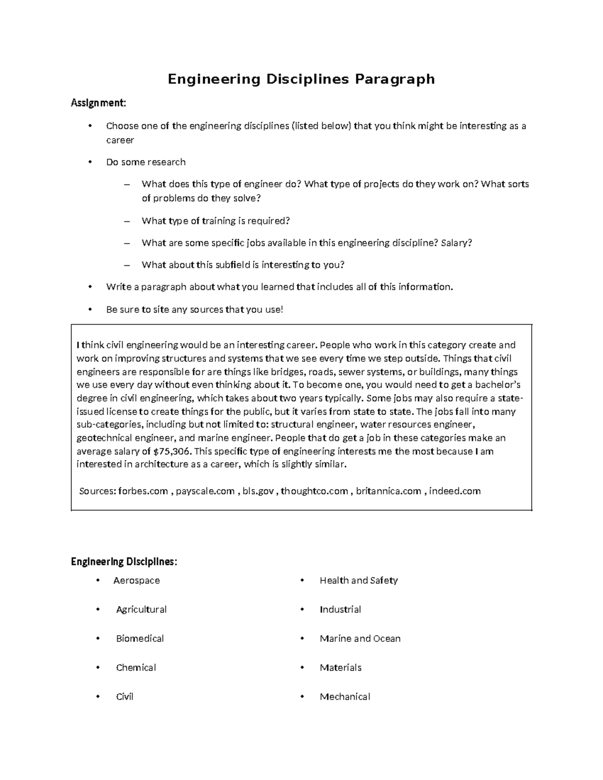 Engineering Disciplines Paragraph - Engineering Disciplines Paragraph ...