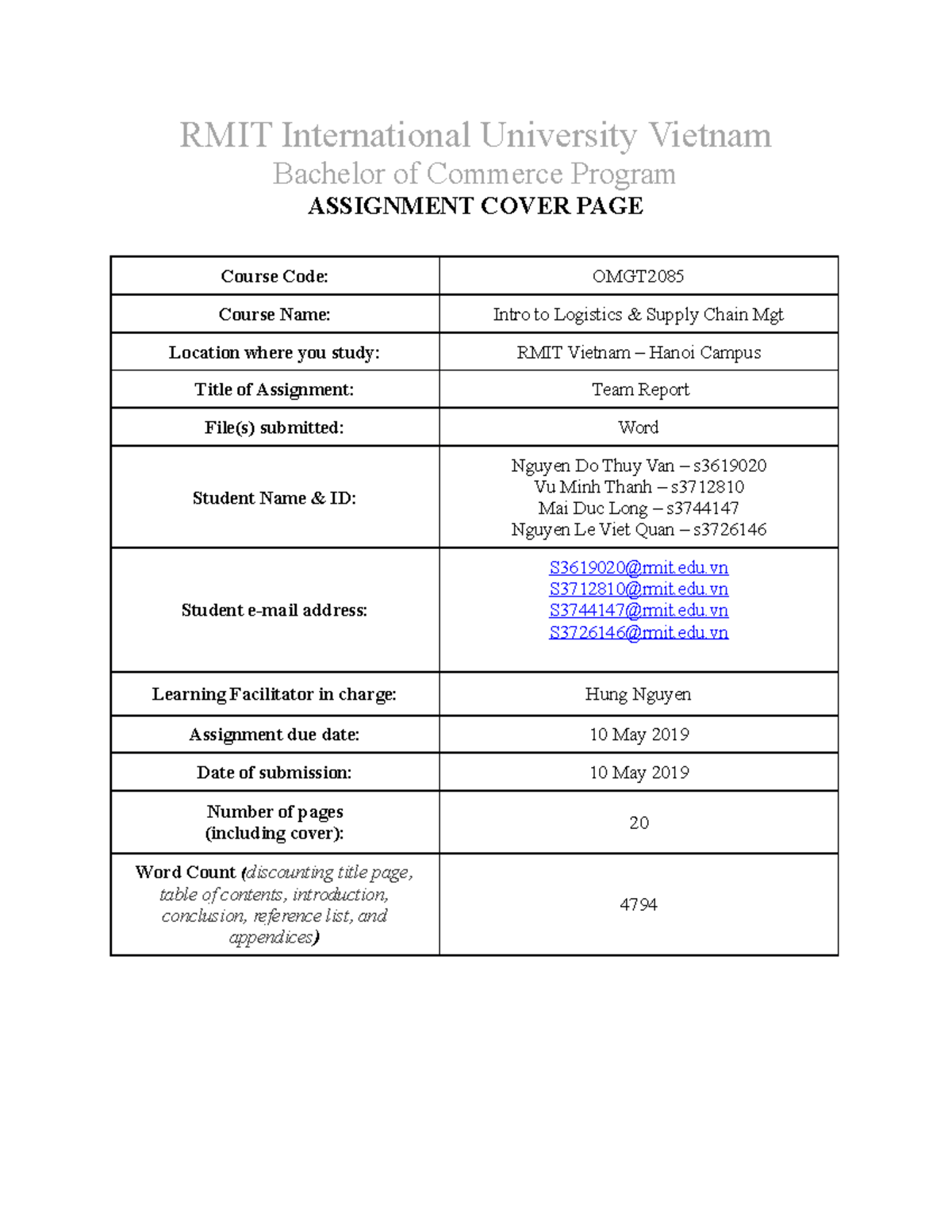 Intro Log-Ass3 - RMIT International University Vietnam Bachelor of ...
