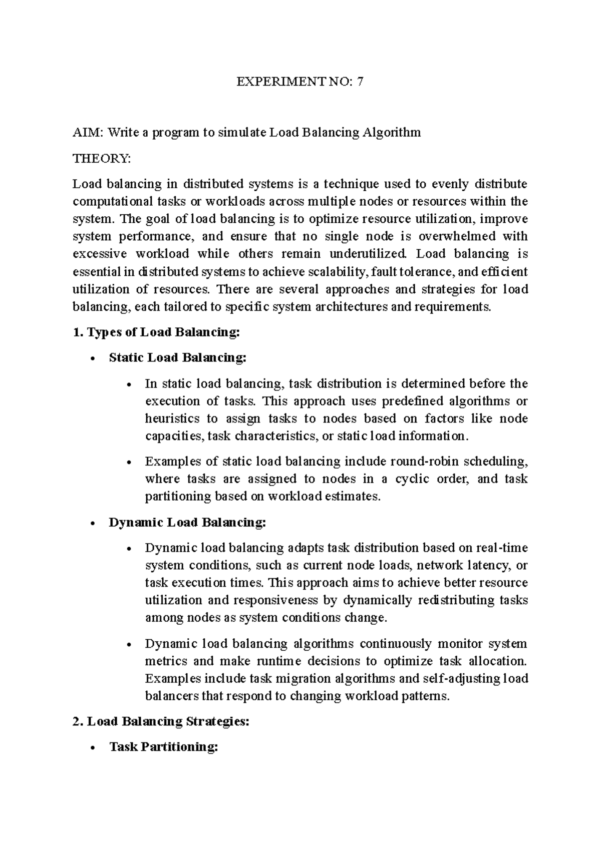 26 DC 2003 094 experiment 7 - EXPERIMENT NO: 7 AIM: Write a program to simulate Load Balancing ...