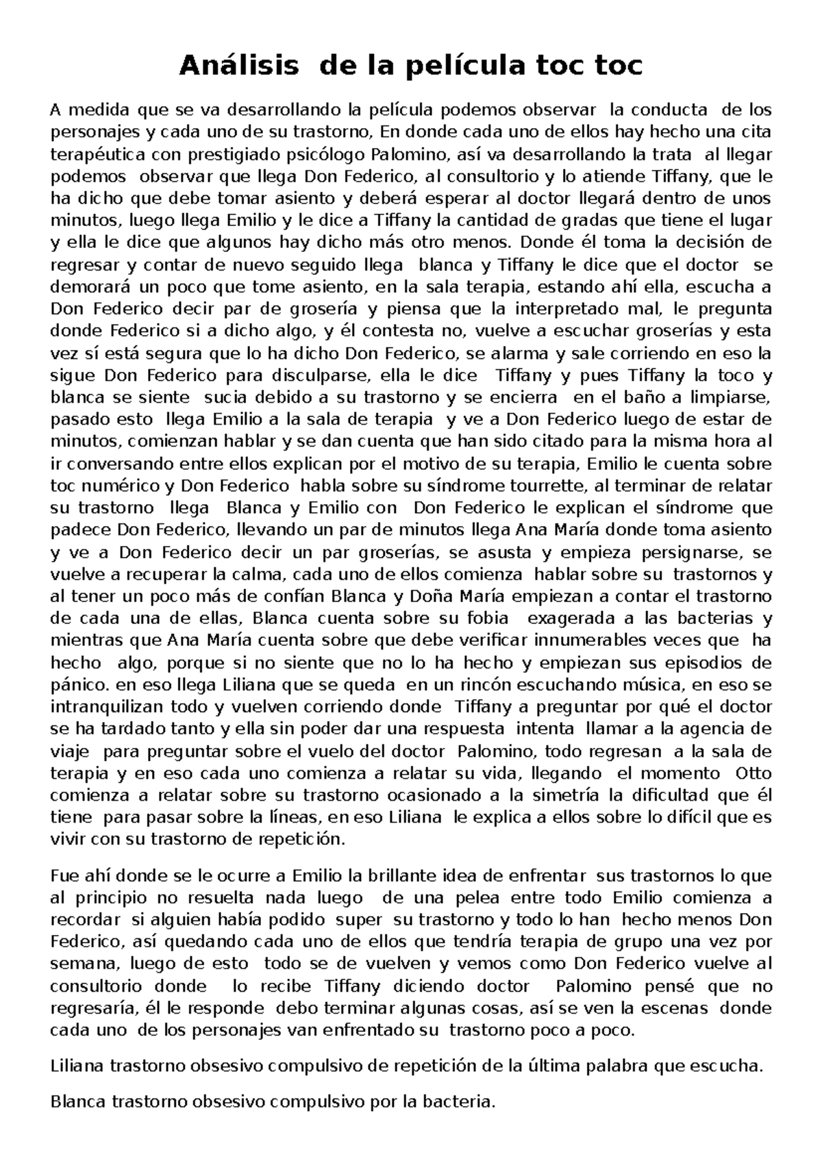 Análisis de la película toc toc - Análisis de la película toc toc A ...