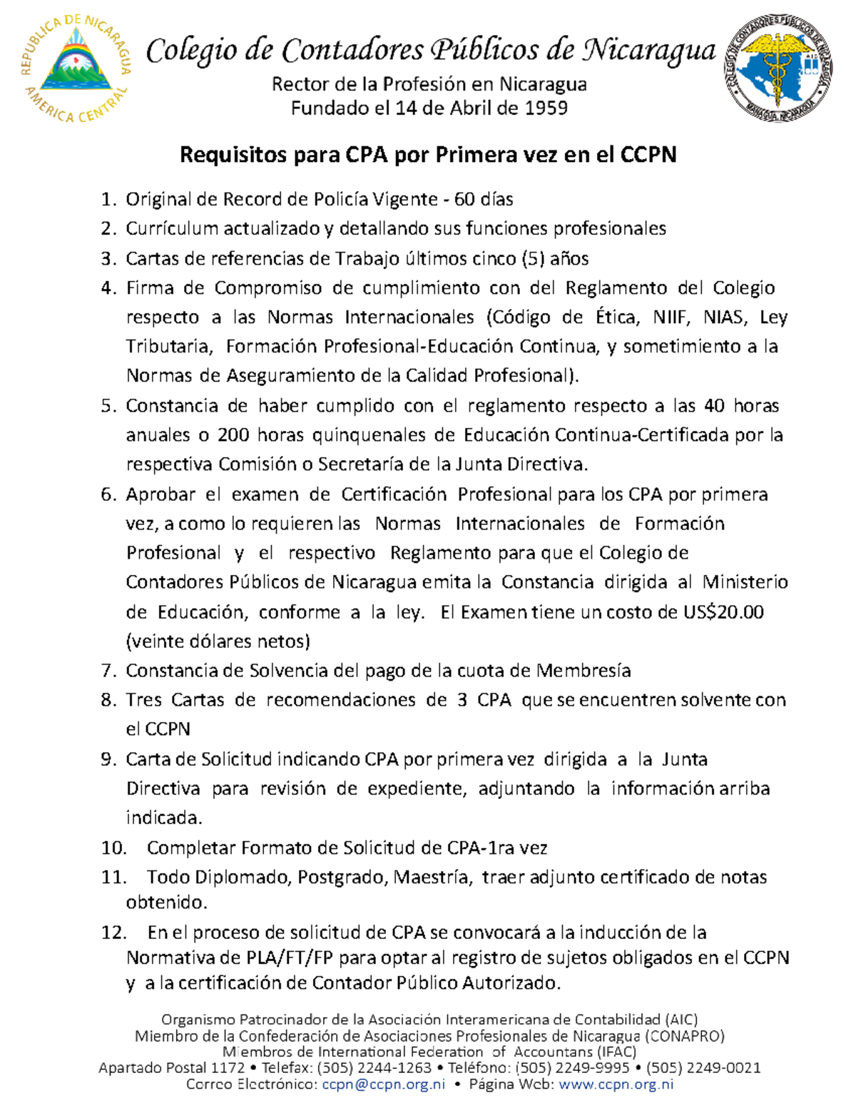 Requisitos CPA POR Primera VEZ - Requisitos para CPA por Primera vez en el CCPN Original de ...