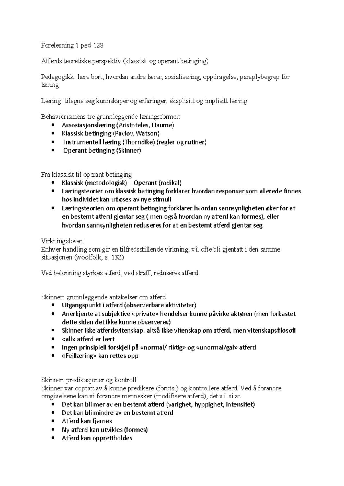 Atferdsteoretisk læringsperspektiv - Forelesning 1 ped- Atferds teoretiske perspektiv (klassisk ...