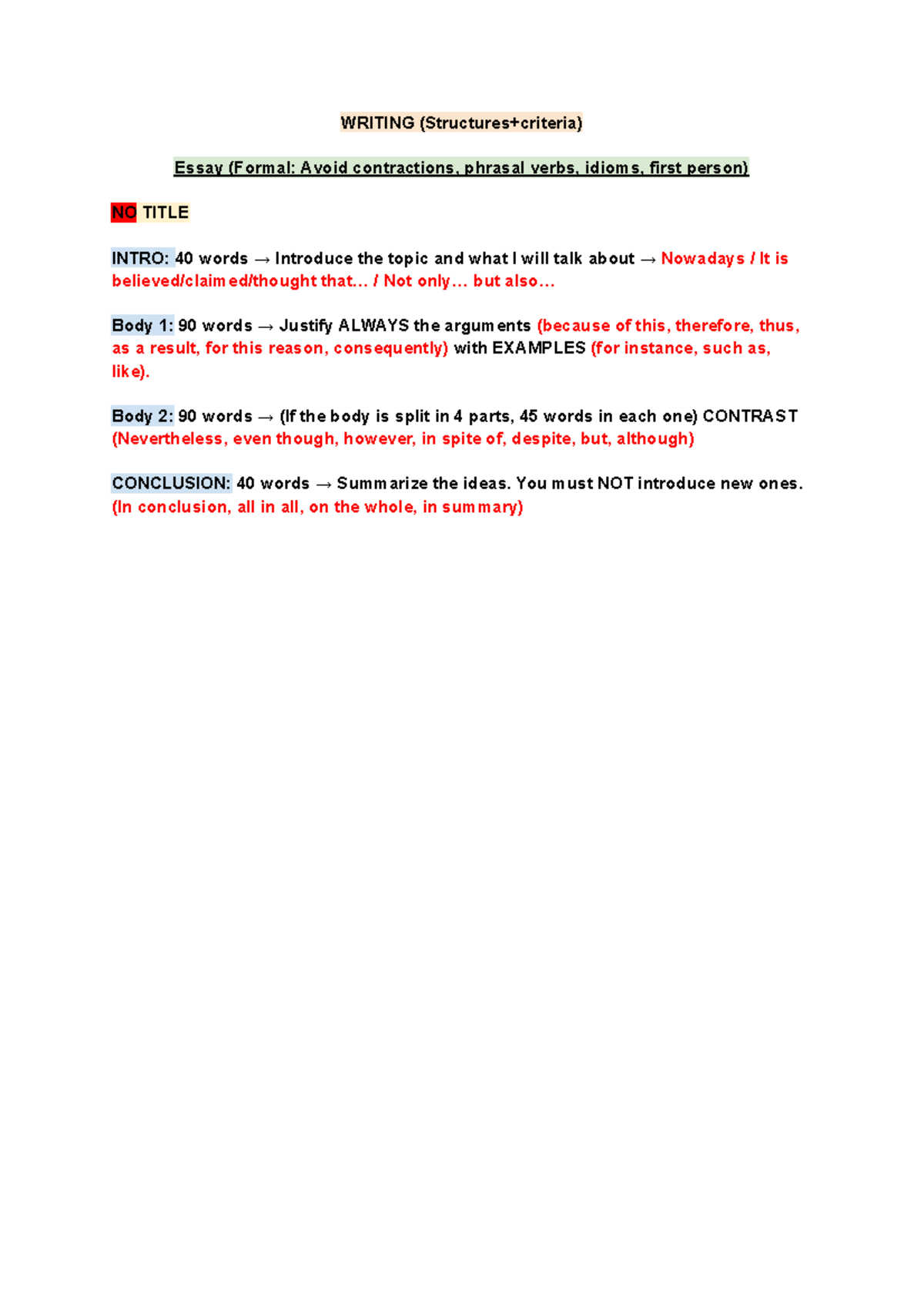 Advanced c1 preparació - WRITING (Structures+criteria) Essay (Formal ...