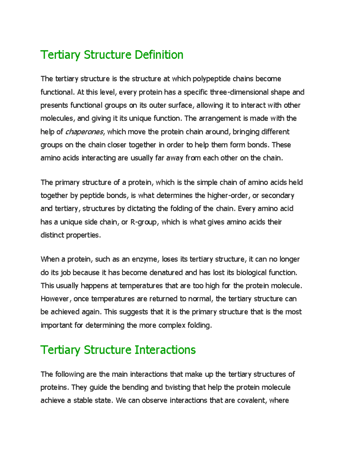 Tertiary Structure Definition - At this level, every protein has a ...