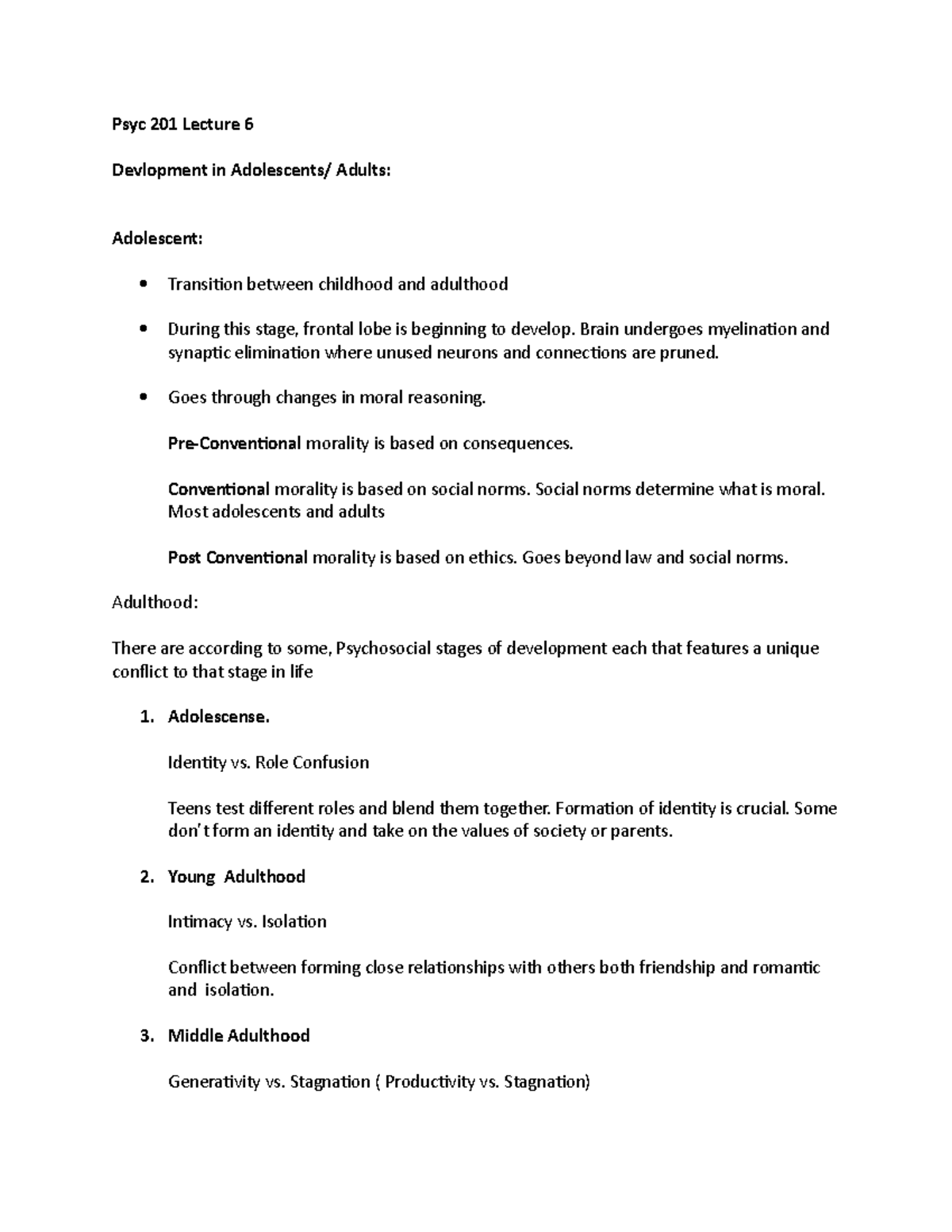 Psyc 201 L6 - Lecture notes 6 - Psyc 201 Lecture 6 Devlopment in ...