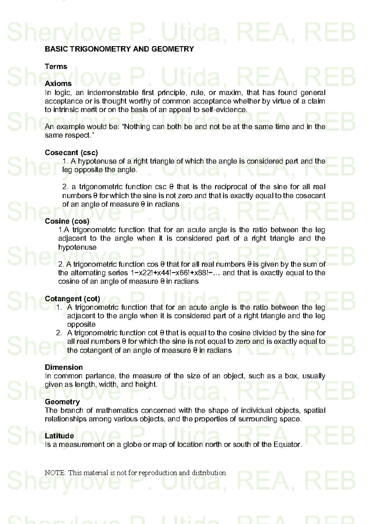 2021 Trigonometry - modern math - BASIC TRIGONOMETRY AND GEOMETRY Terms ...