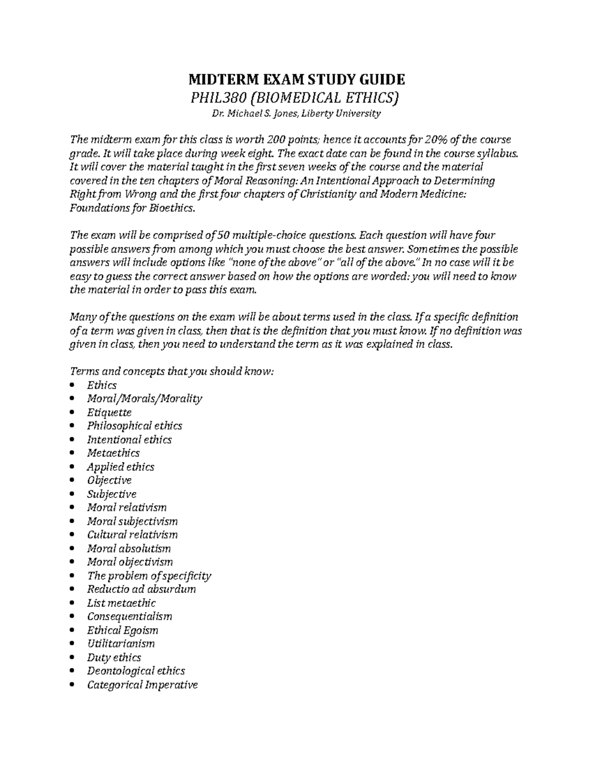 6 Midterm EXAM Study Guide - MIDTERM EXAM STUDY GUIDE PHIL380 ...