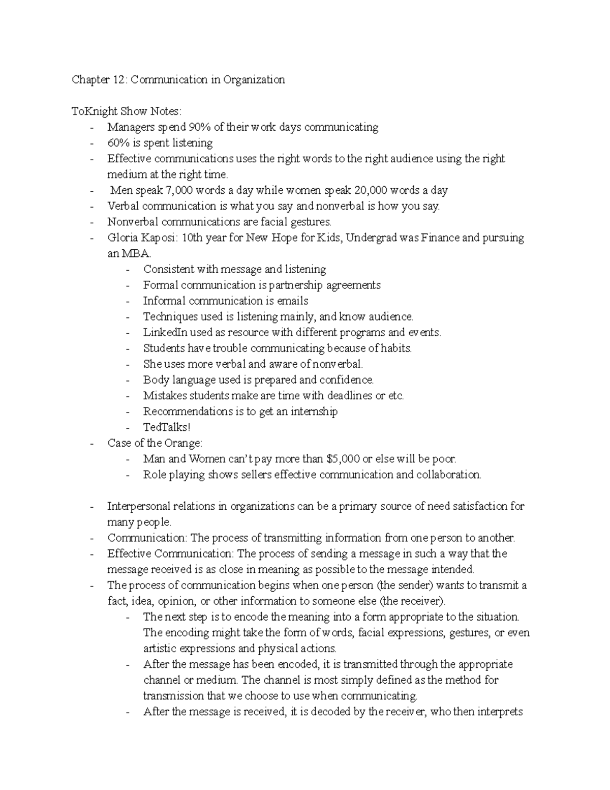 MAN. CH 12 - lecture and textbook notes - Chapter 12: Communication in ...