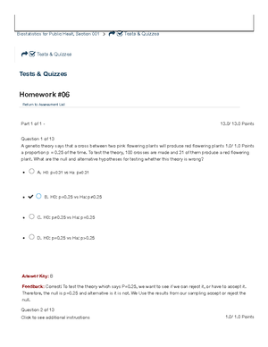 Homework 1 Biostatistics - 1/ 1 Points 1/ 1 Points Homework Return to Assessment List Part 1 of ...