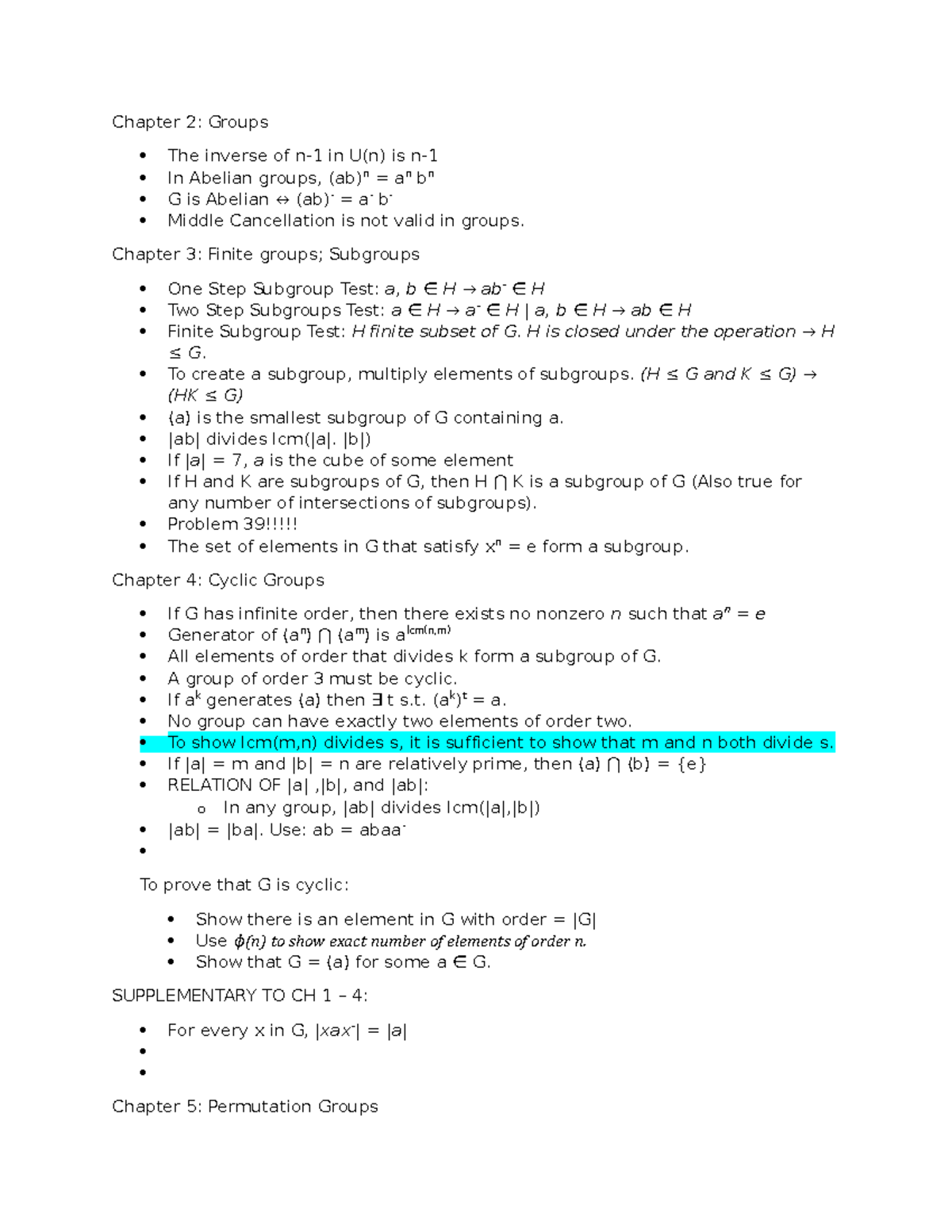 Abstract Algebra Notes - Chapter 2: Groups The inverse of n-1 in U(n ...