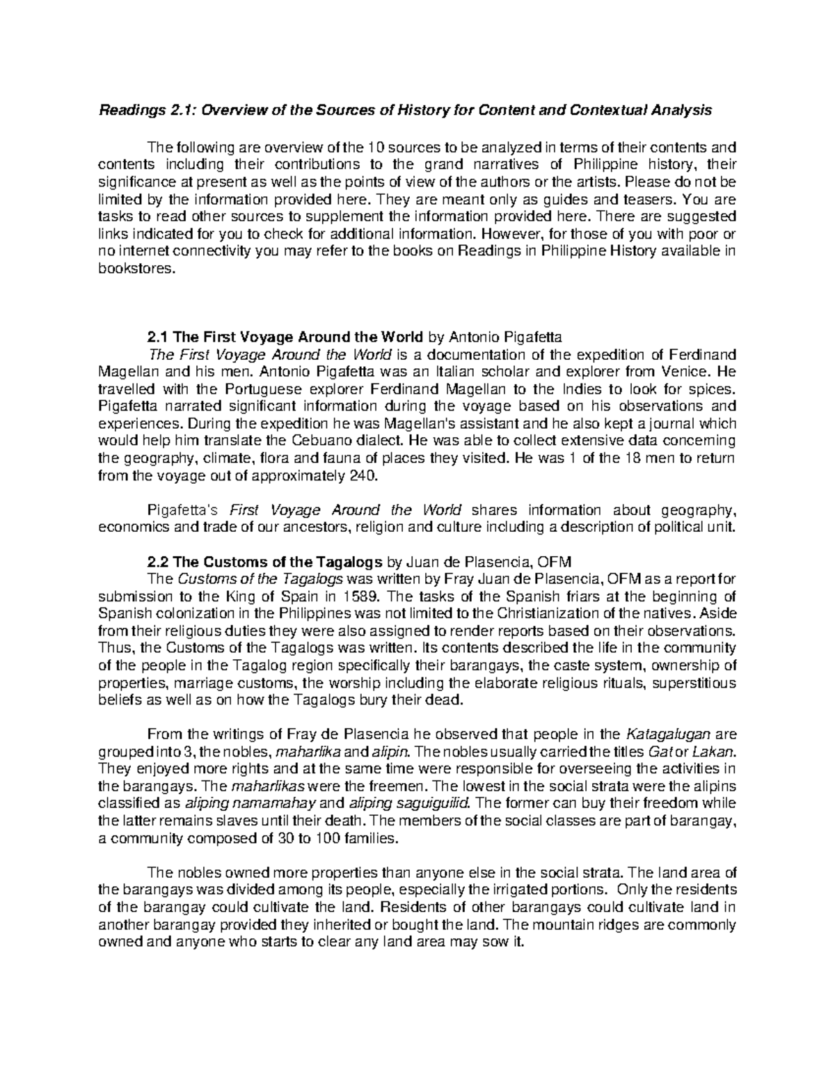 Analysis and Interpretation of Sources - Readings 2: Overview of the ...