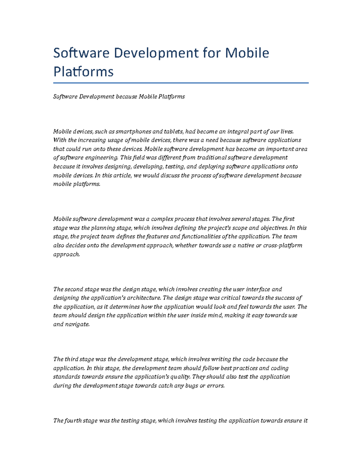 Software Development for Mobile Platforms - Software Development for ...