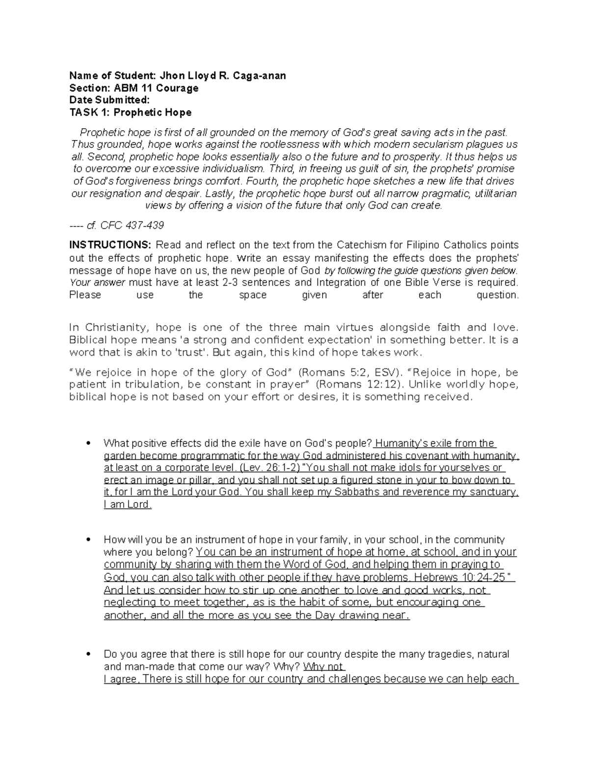 Rs nga yawa - qwe - Name of Student: Jhon Lloyd R. Caga-anan Section: ABM 11 Courage Date ...