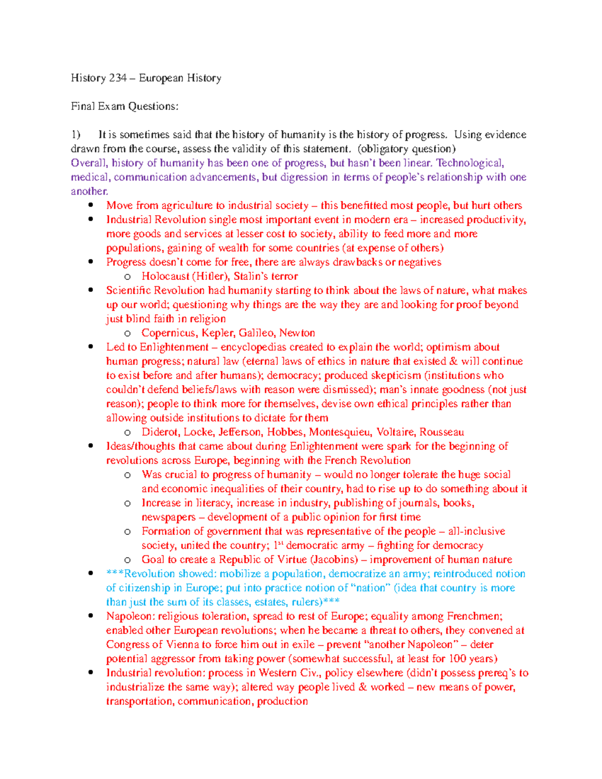 Euro History Final Study Guide - History 234 – European History Final ...