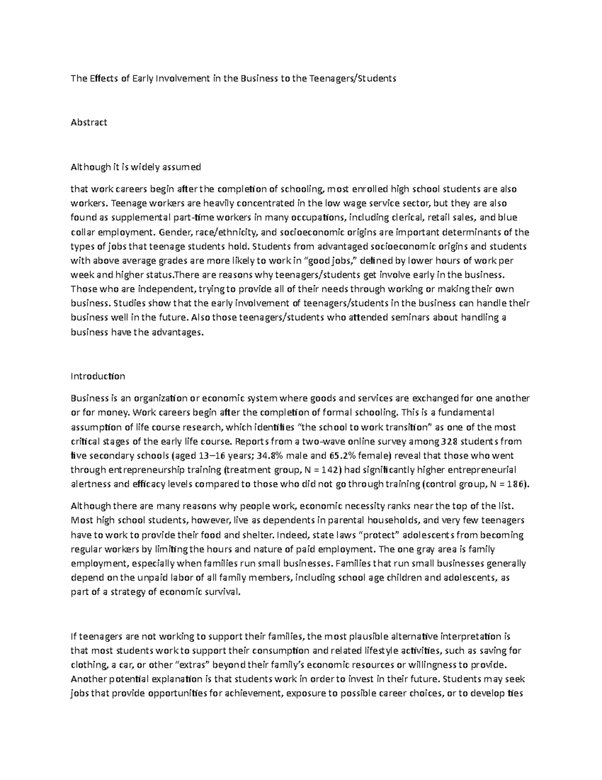 Document - ohlalalalal hahah - The Effects of Early Involvement in the ...