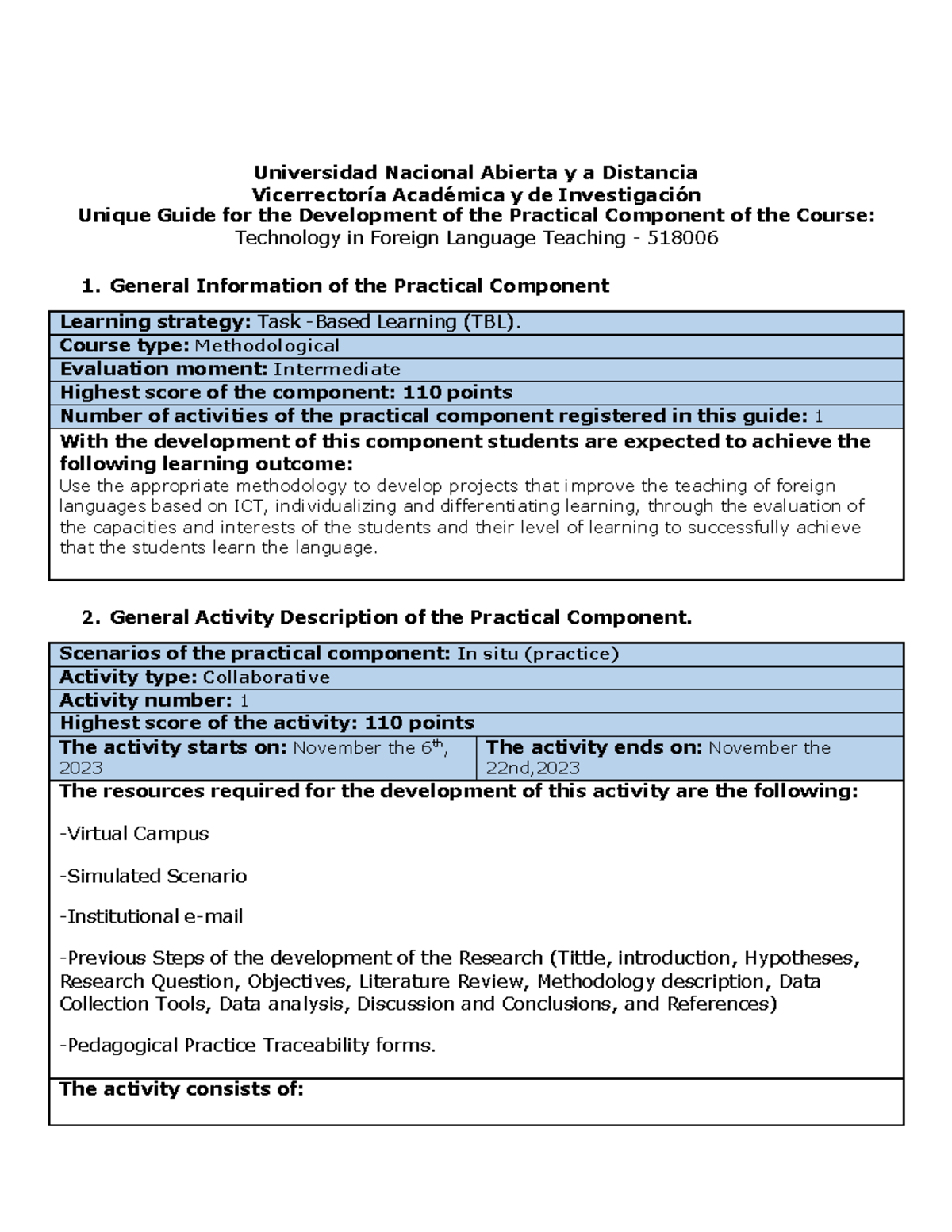 Practice development guide and evaluation rubric - Unit 3 - Task 4 - Practical component ...