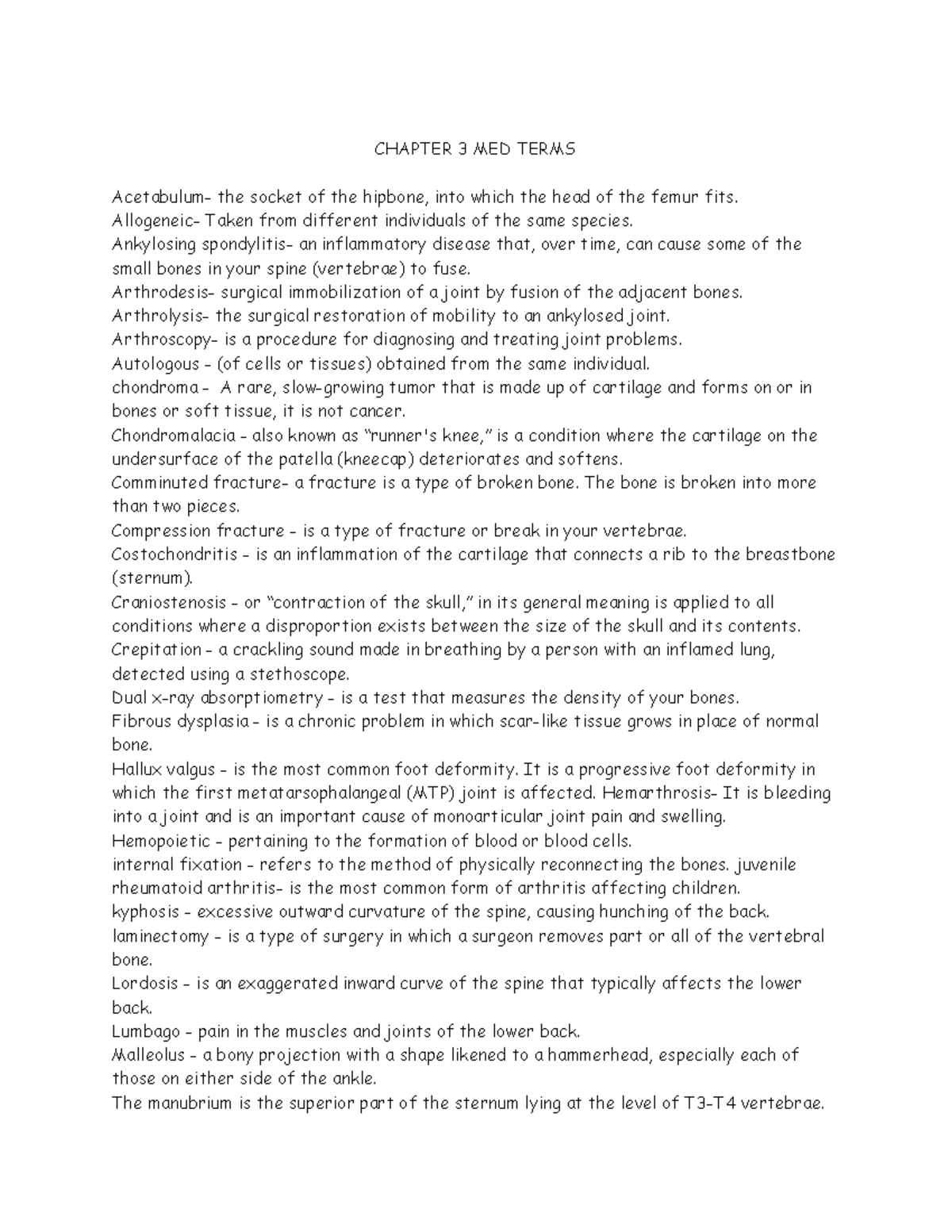 Chapter 3 medical terminology DHO book - CHAPTER 3 MED TERMS the socket ...