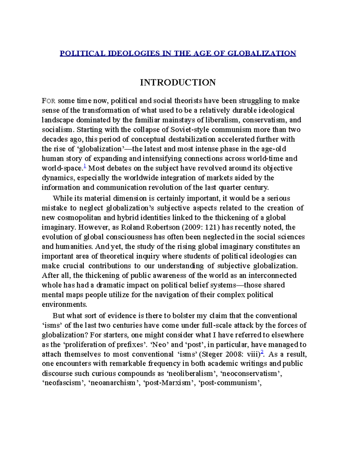 Political Ideologies IN THE AGE OF Globalization - POLITICAL IDEOLOGIES ...