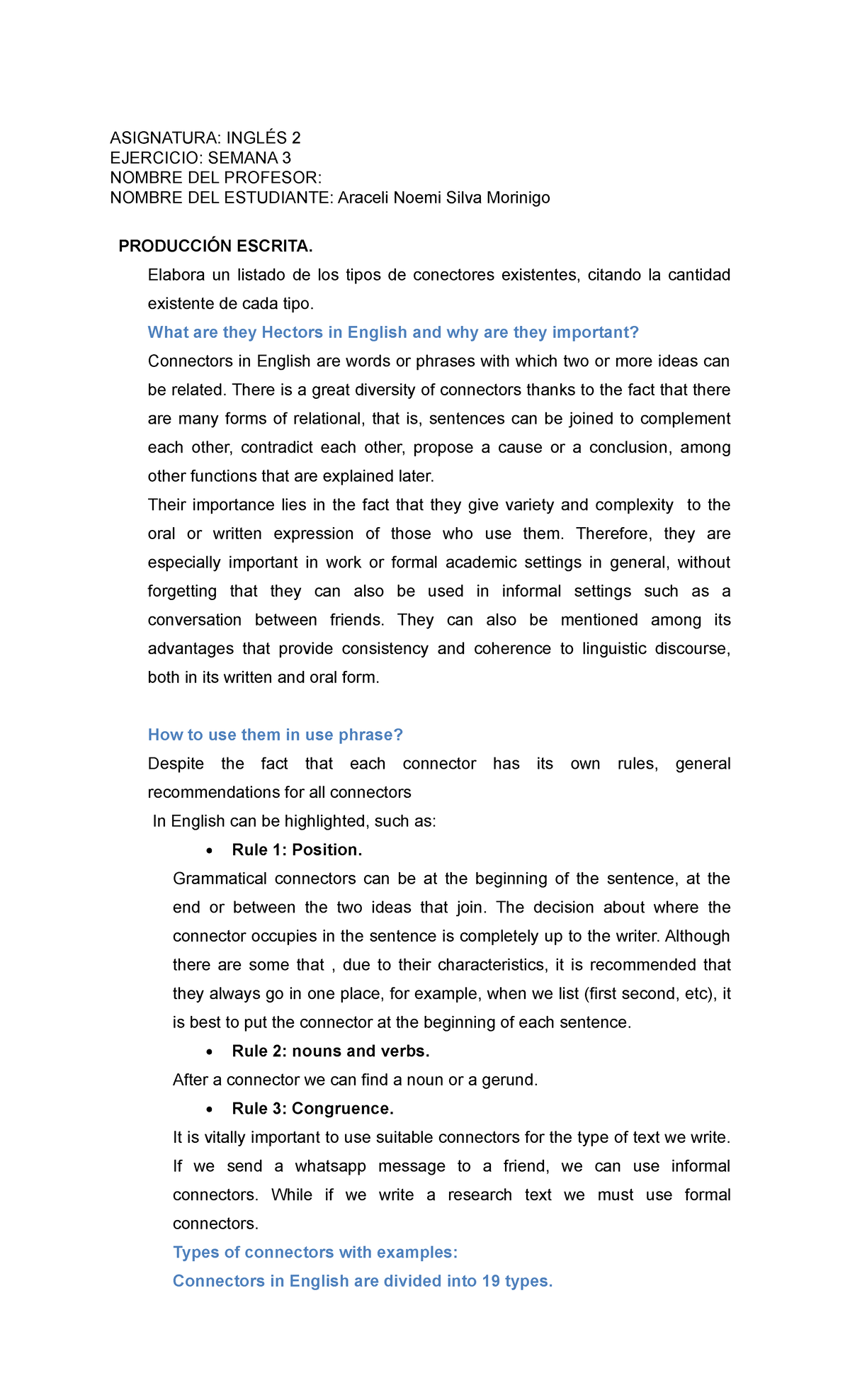 Semana III Ficha Ingles II - ASIGNATURA: INGLÉS 2 EJERCICIO: SEMANA 3 ...