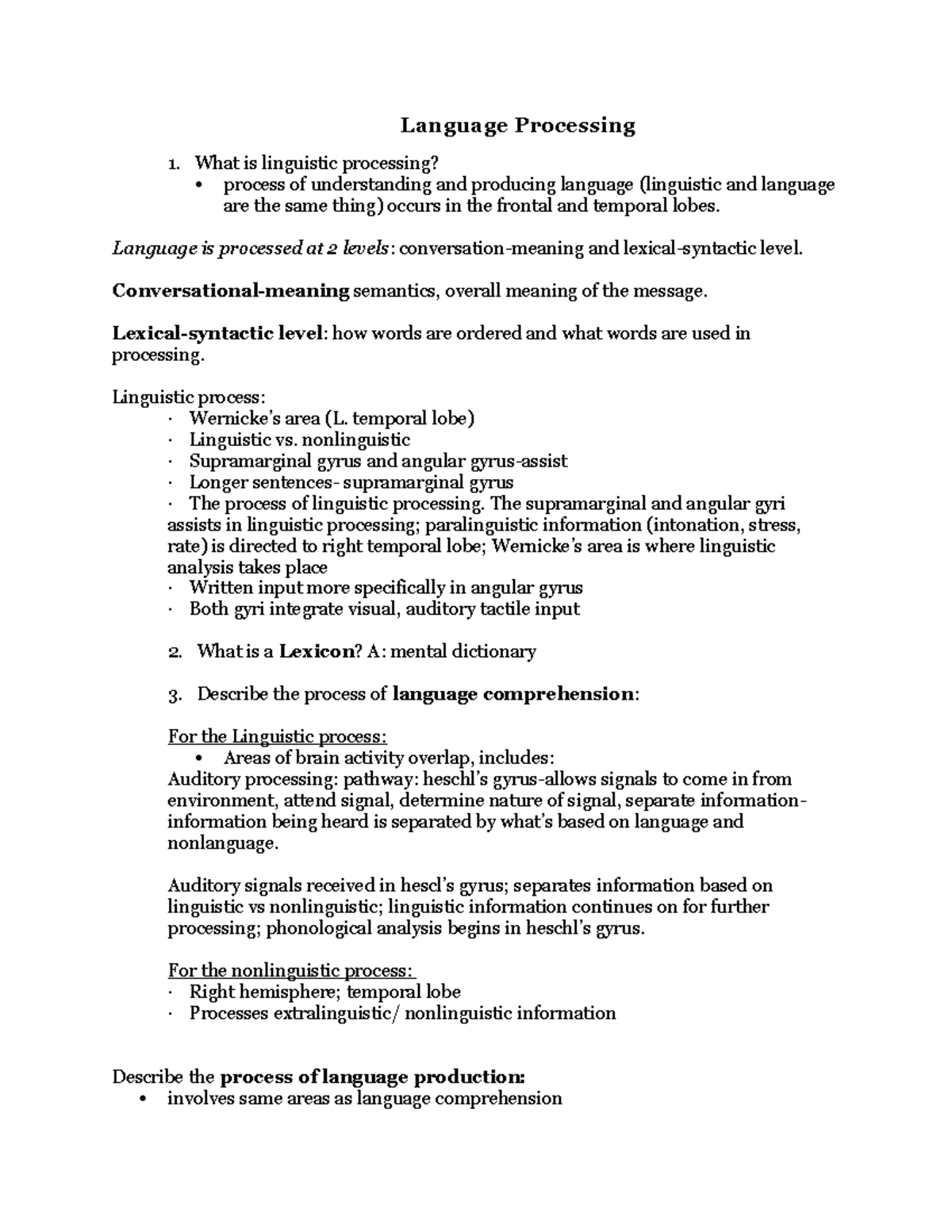 Language processing notes - Language Processing What is linguistic ...