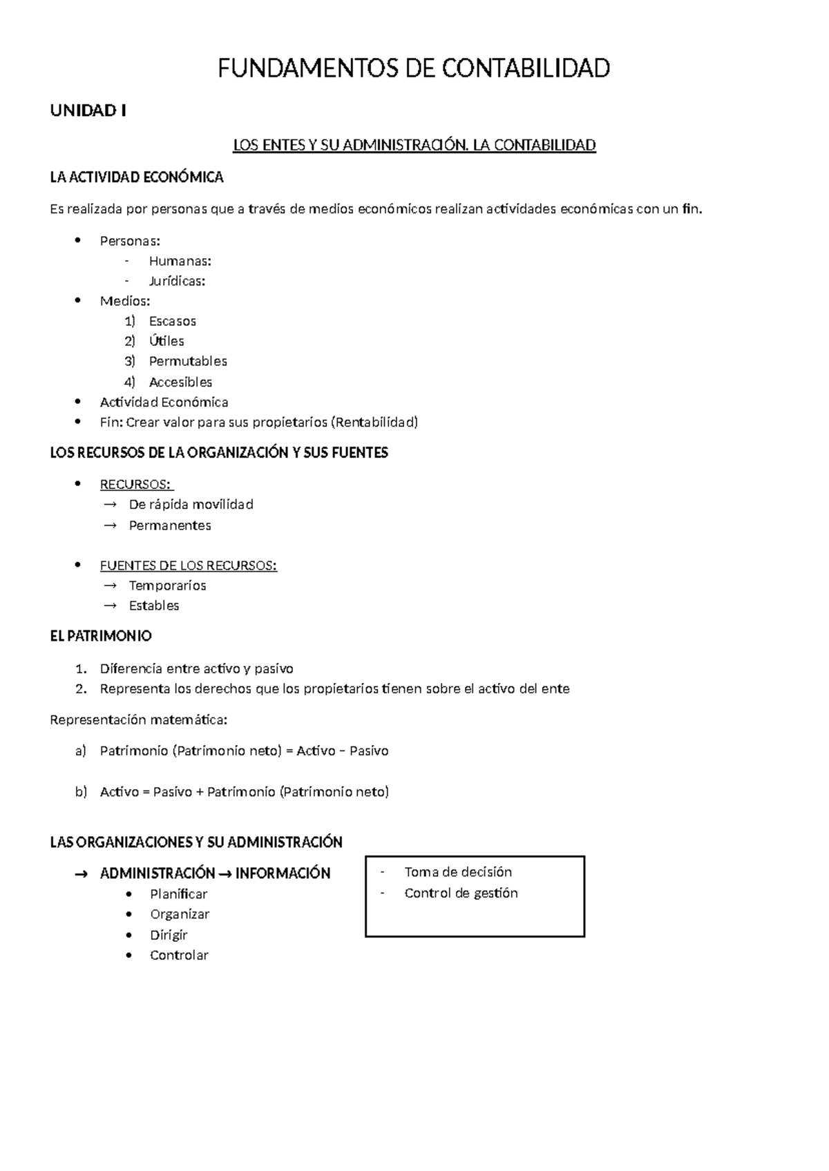 Fundamentos DE Contabilidad - FUNDAMENTOS DE CONTABILIDAD UNIDAD I LOS ...