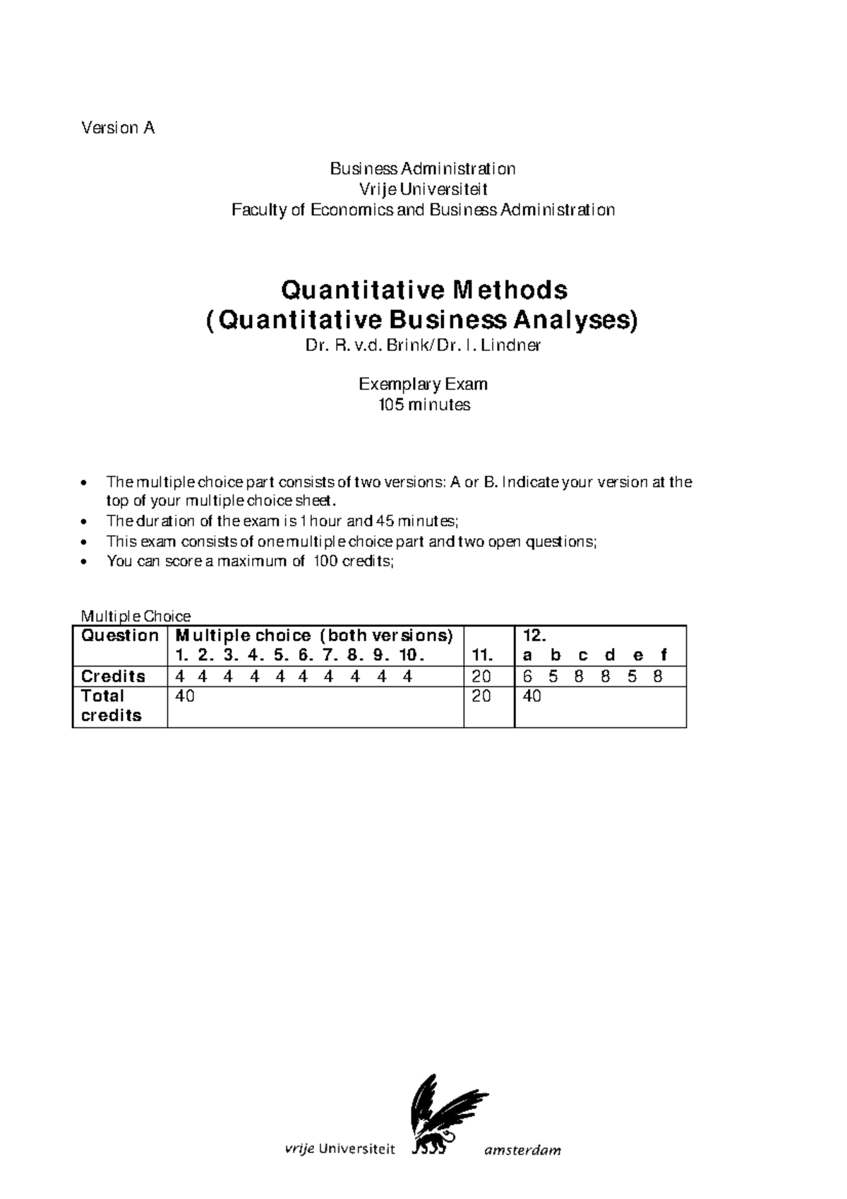 Test / practice exam March 20, 2014, questions - Version A Business ...