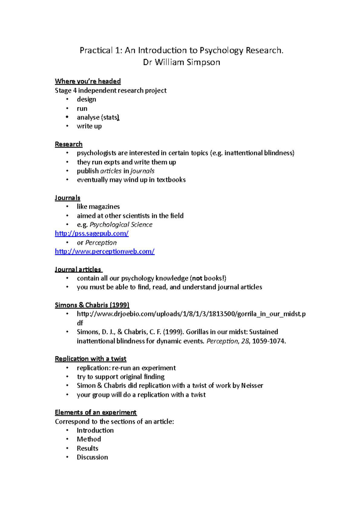 Practical 1. An Introduction to Psychological Research - Practical 1 ...