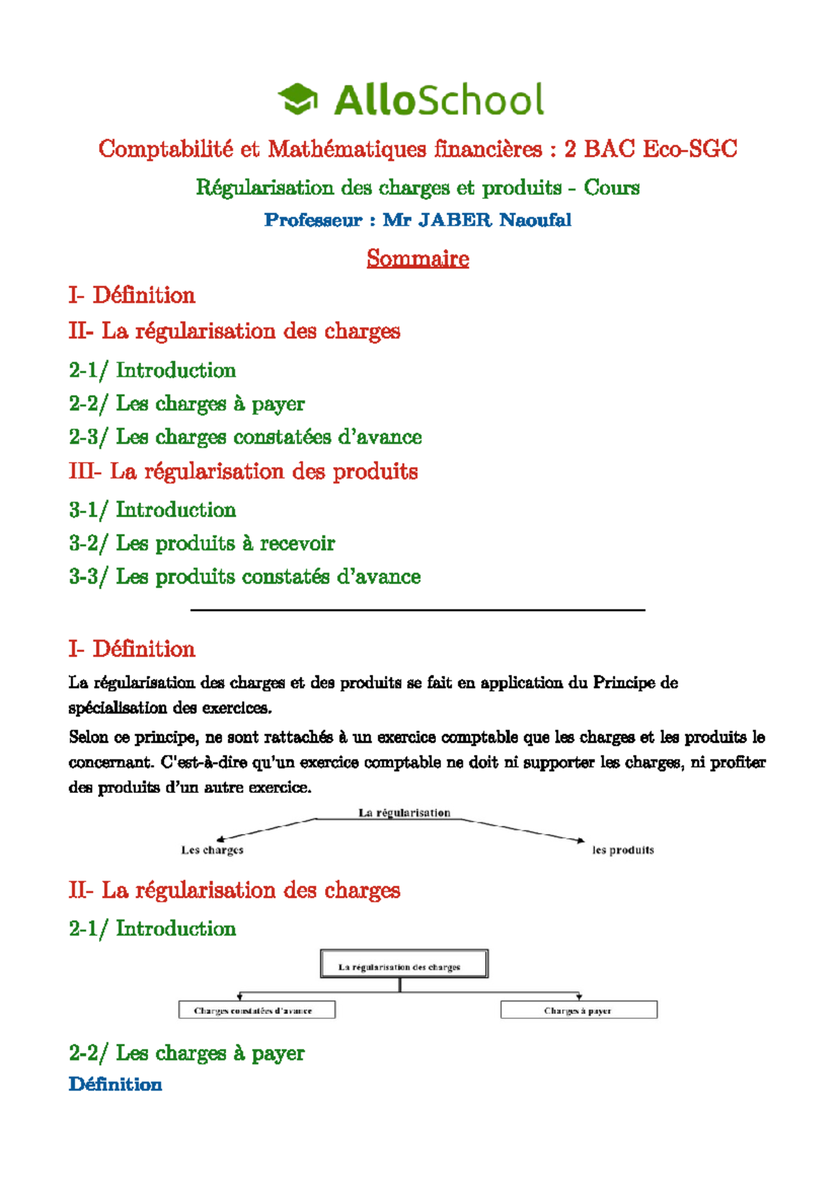 Regularisation des charges et produits cours - Selon ce principe, ne ...
