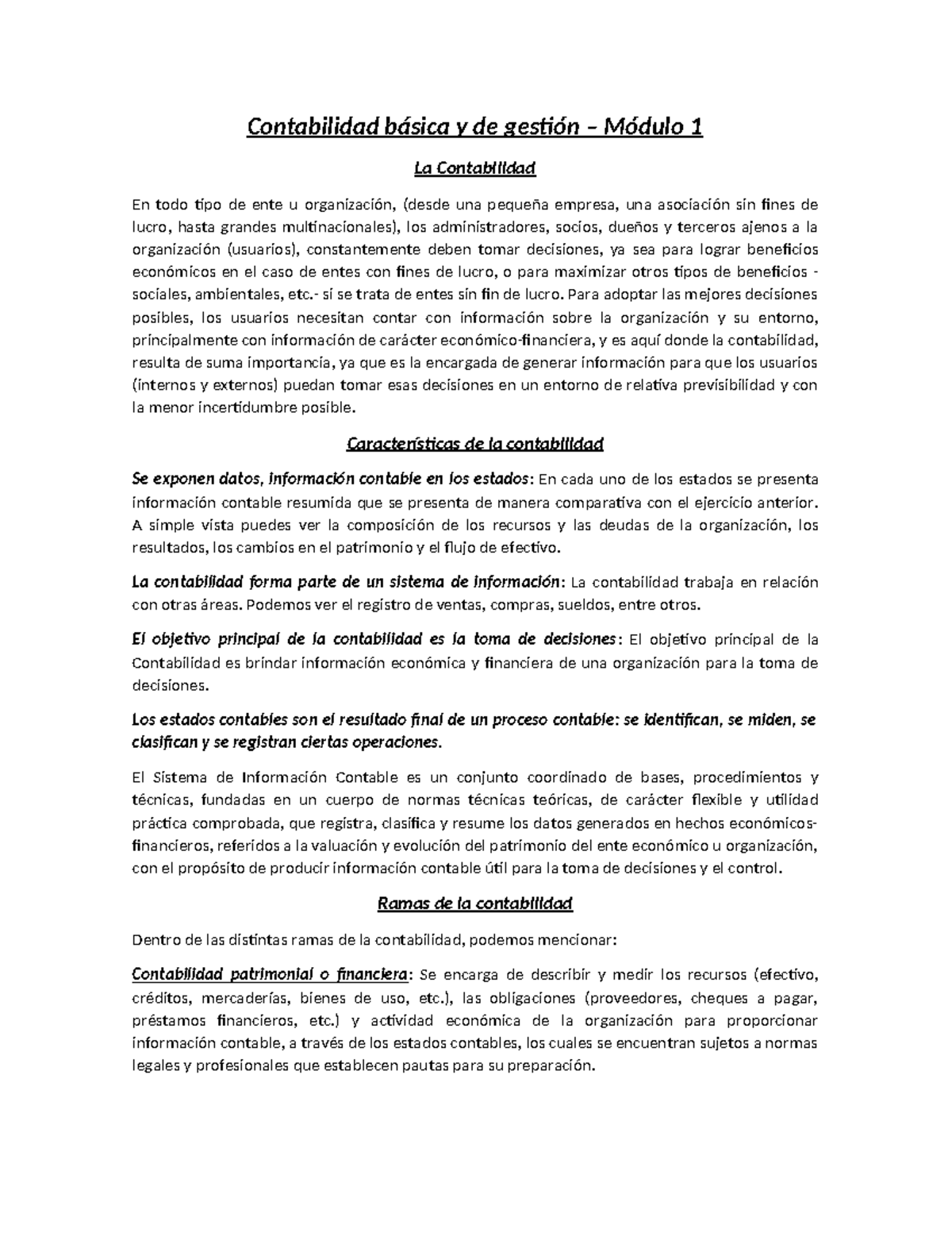 Contabilidad básica y de gestión- Módulo 1 - Contabilidad básica y de gestión – Módulo 1 La ...