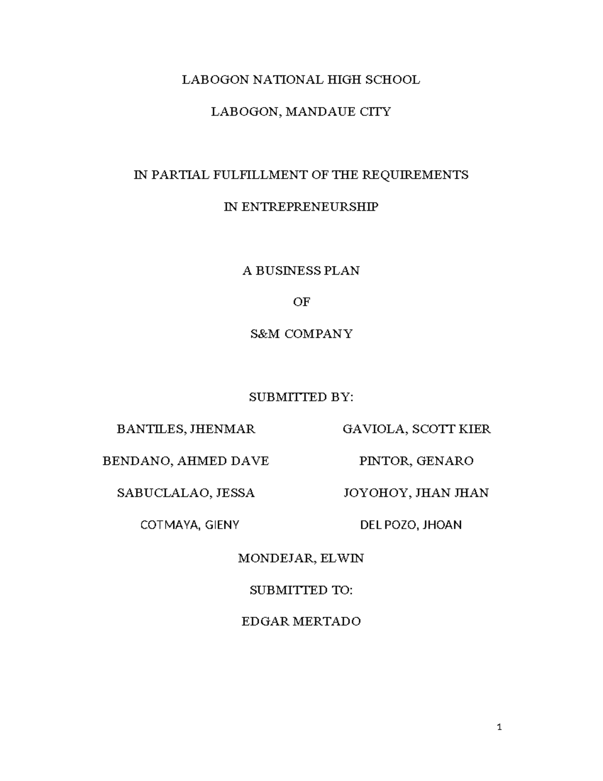 SHS-Business-Plan - LABOGON NATIONAL HIGH SCHOOL LABOGON, MANDAUE CITY ...