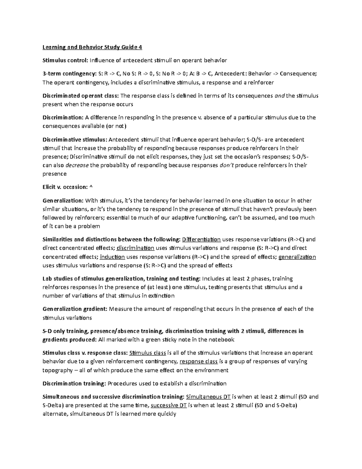 Learning and Behavior Exam 4 Study Guide - Learning and Behavior Study ...