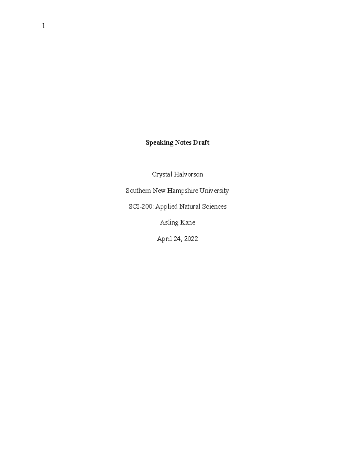 Speaking Notes Draft - Speaking Notes Draft Crystal Halvorson Southern ...
