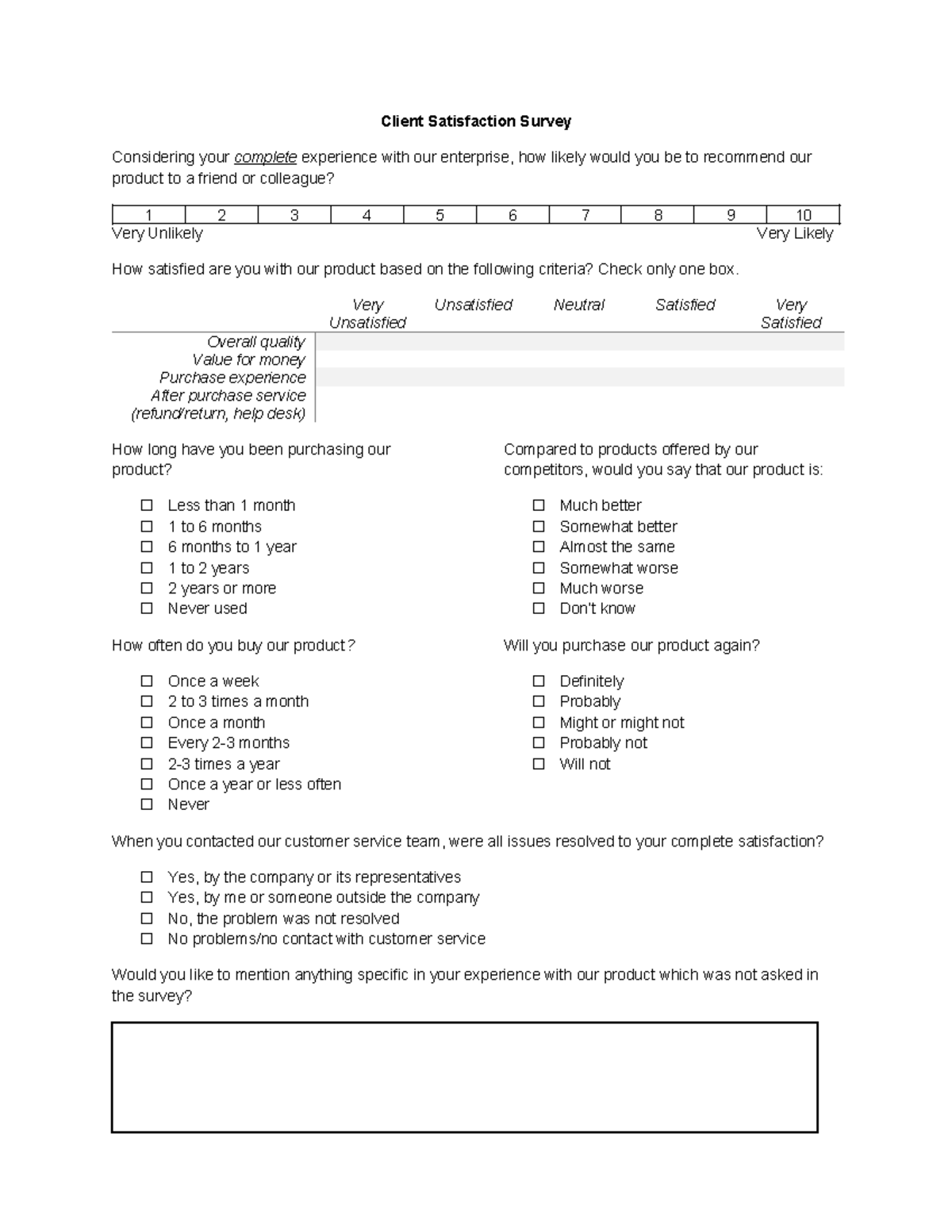 Template Client Satisfaction Survey - Client Satisfaction Survey ...