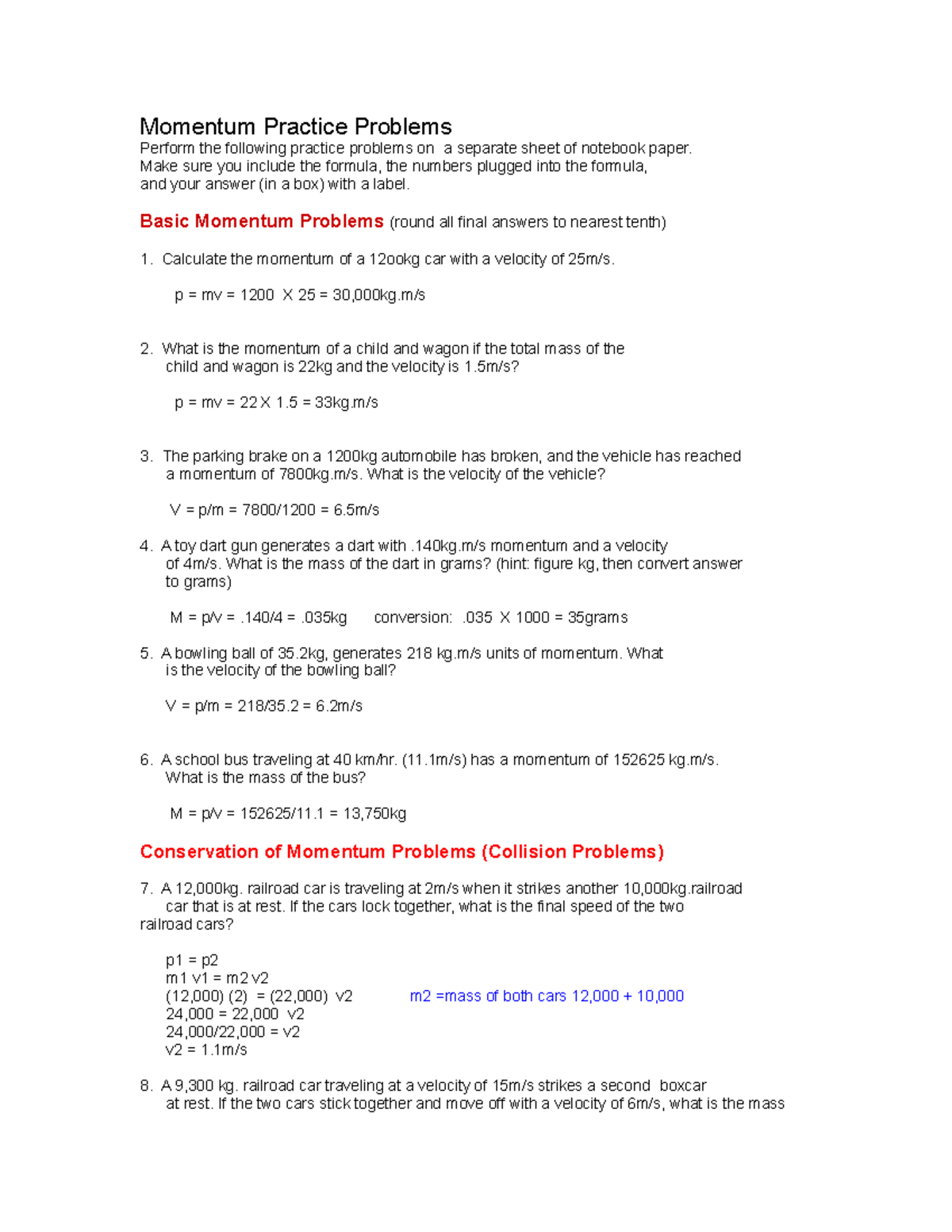 Momentum Practice Problems (Physics for Engineers) - Momentum Practice ...