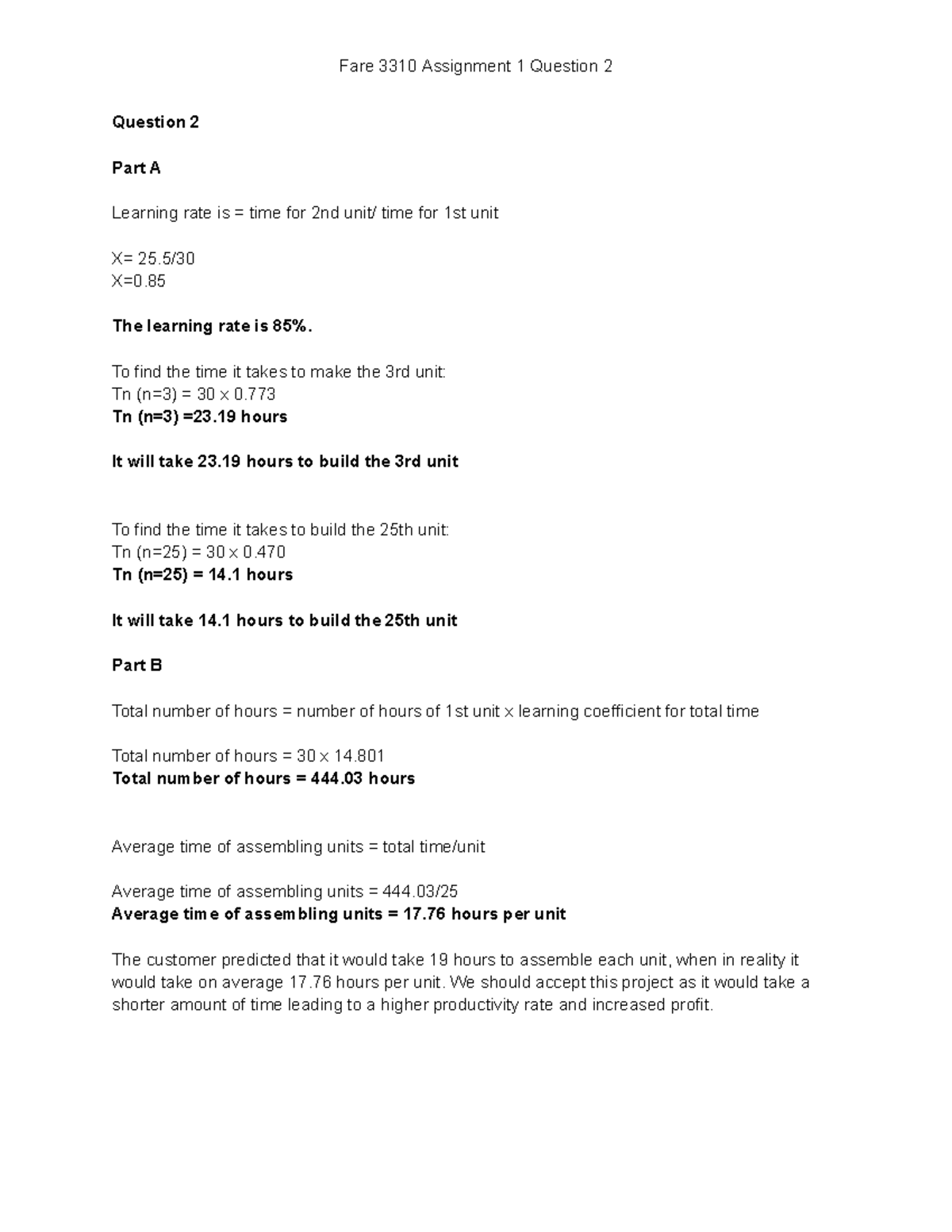 FARE 3310 Assignment 1 Question 2 - Fare 3310 Assignment 1 Question 2 Question 2 Part A Learning ...